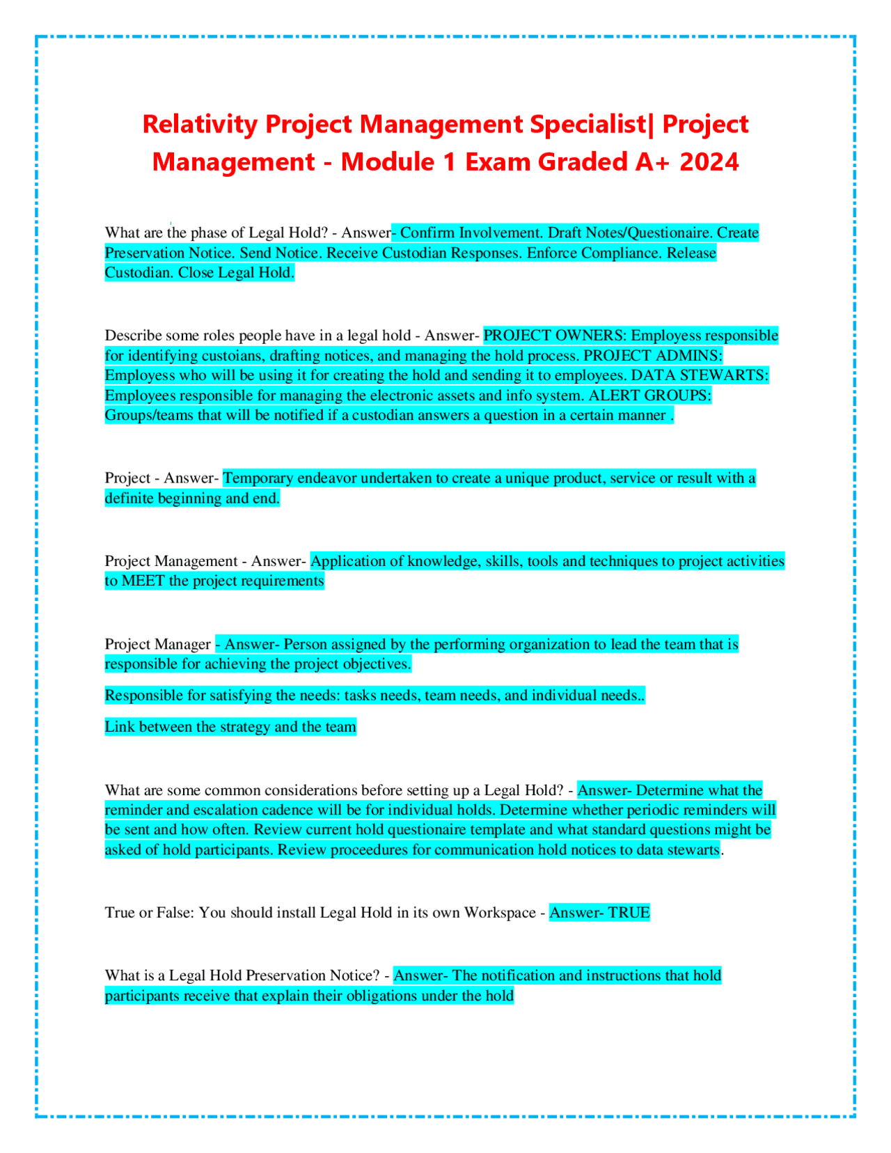 Relativity Project Management Specialist| Project Management - Module 1 ...