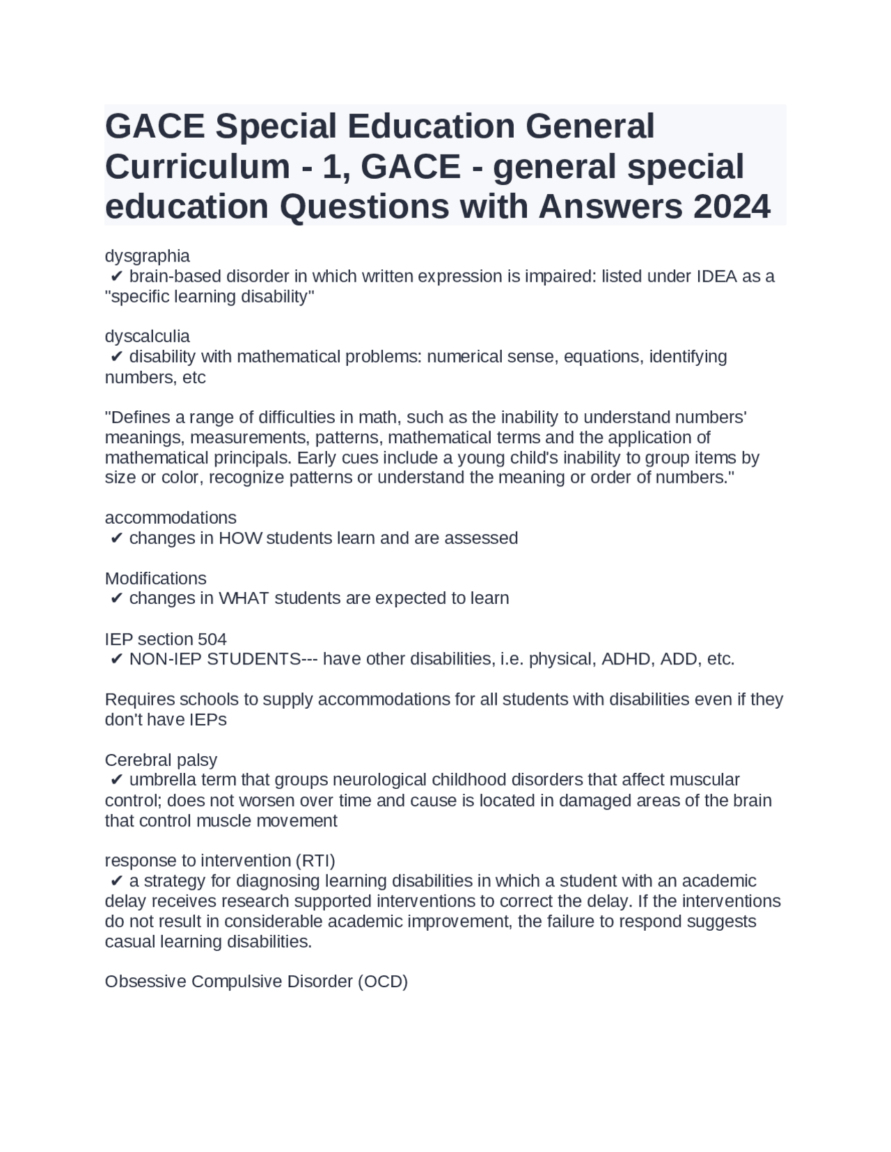 GACE Special Education General Curriculum - 1, GACE - general special ...