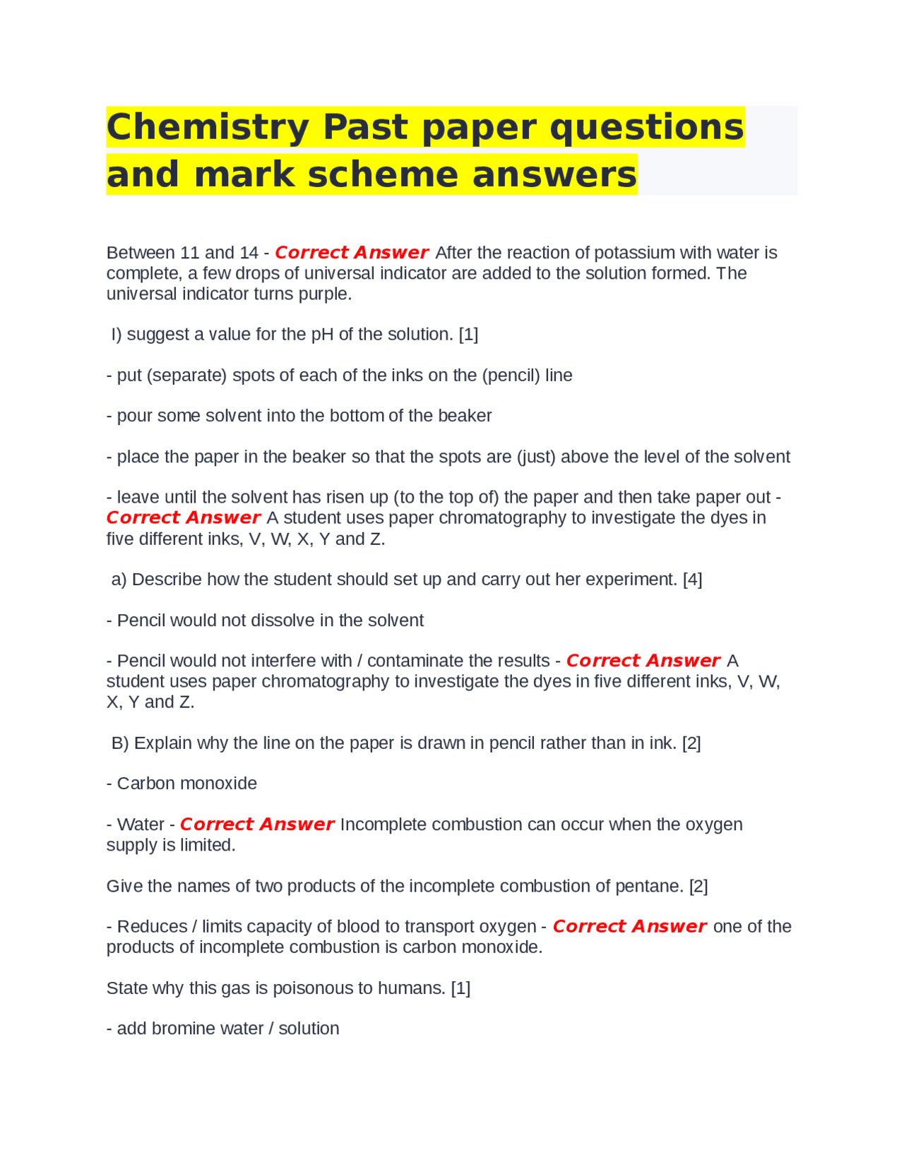 Chemistry Past paper questions and mark scheme answers | Exams ...