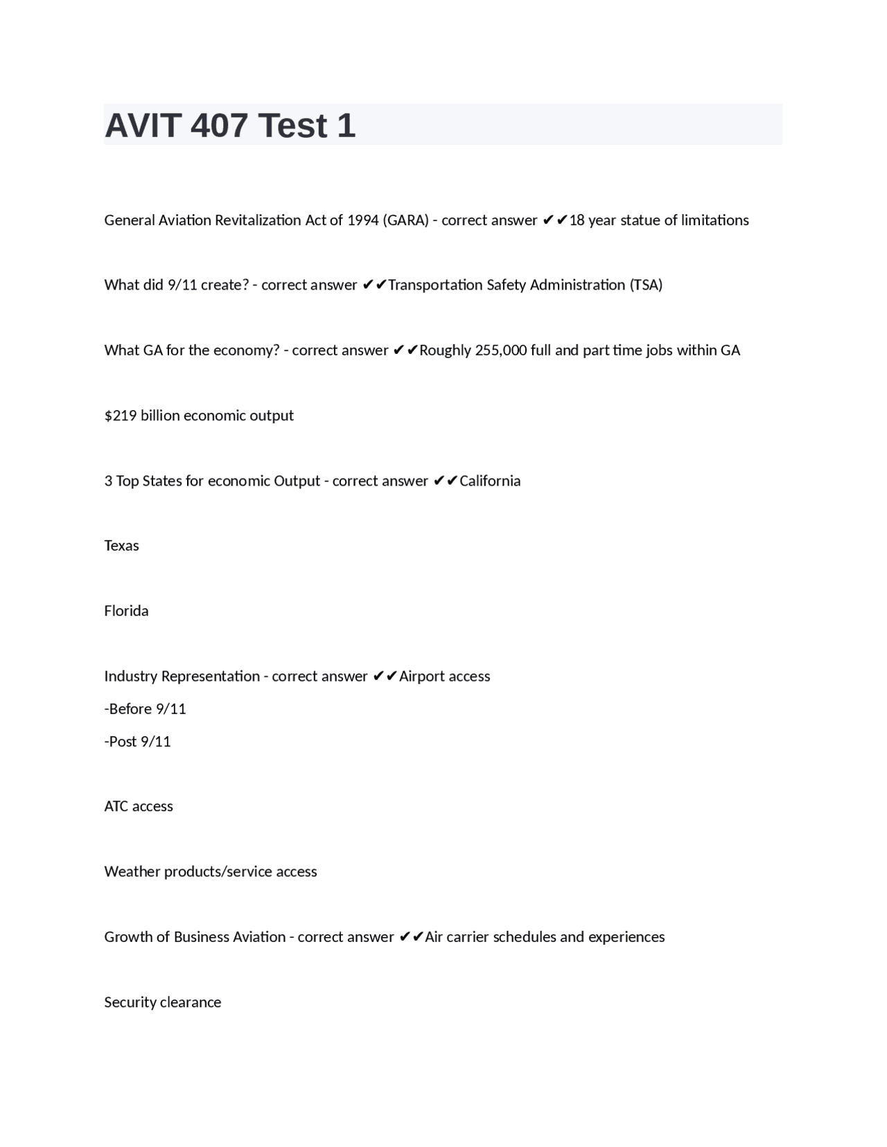 AVIT 407 Test 1 questions with complete solutions | Exams Nursing | Docsity