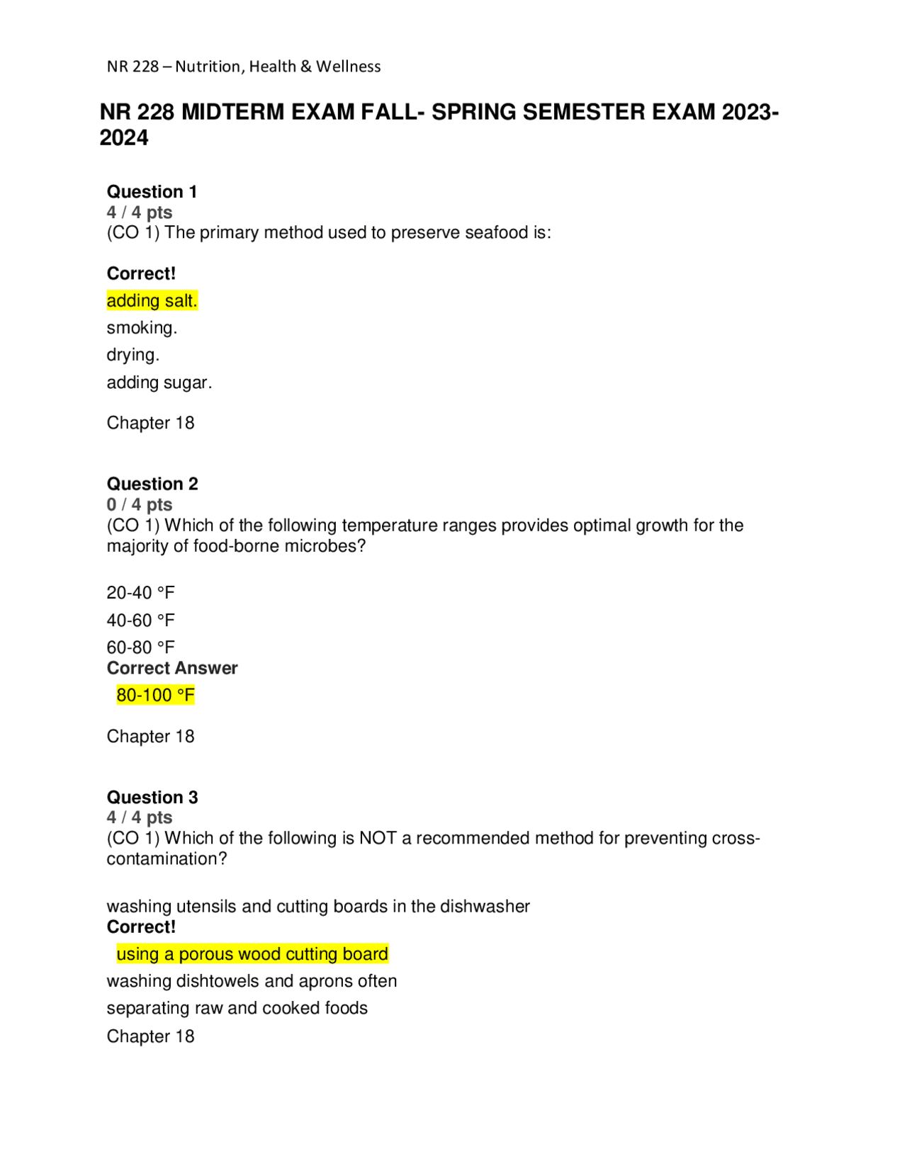 NR 228 MIDTERM EXAM FALL- SPRING SEMESTER EXAM 2023- 2024 | Exams Nursing | Docsity