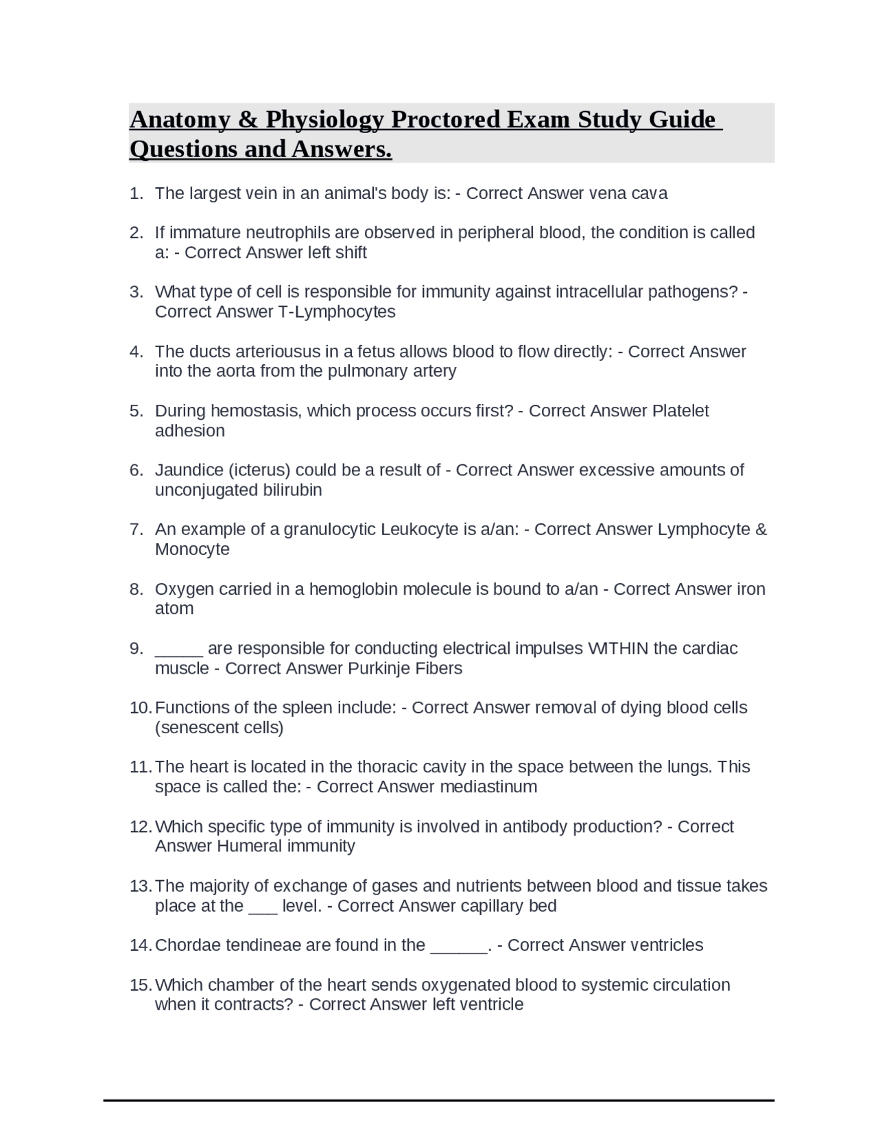 Anatomy & Physiology Proctored Exam Study Guide Questions and Answers ...