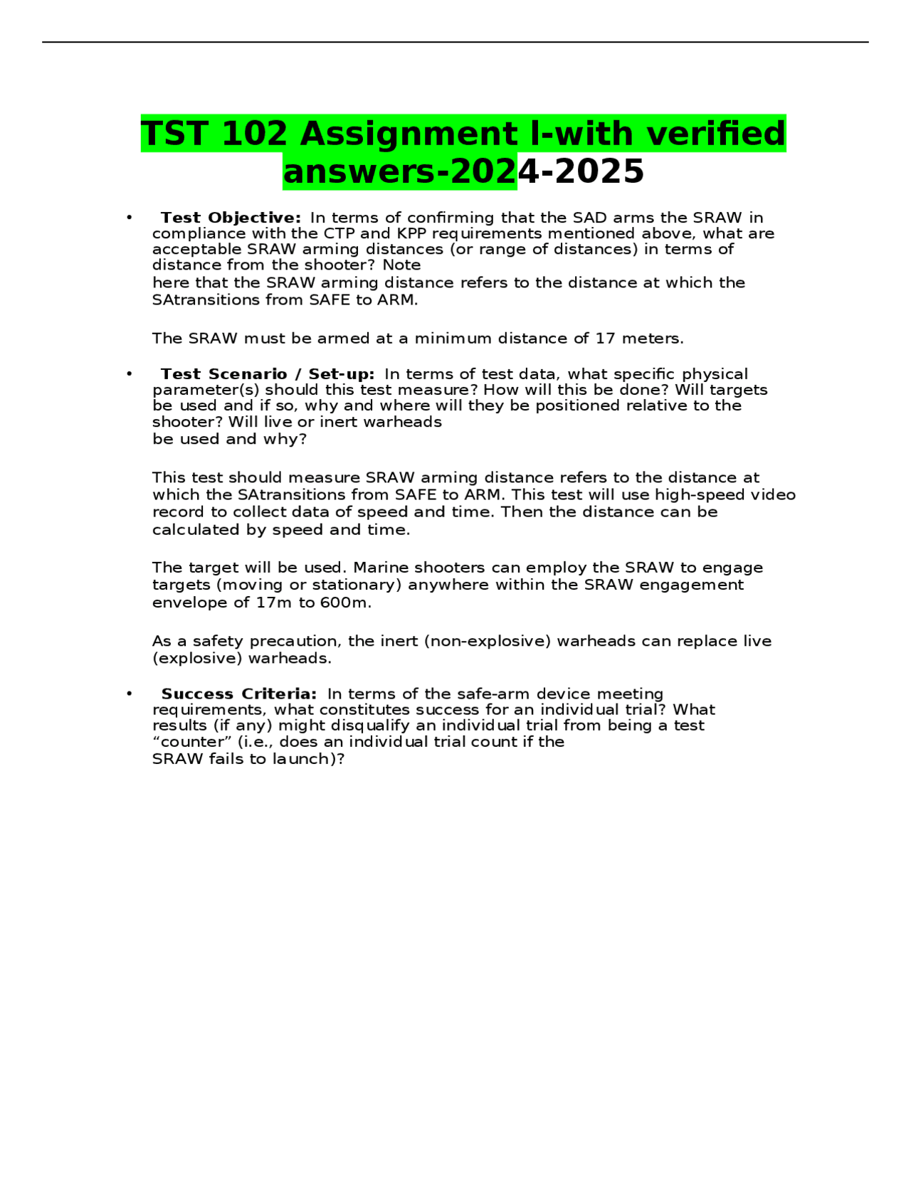 TST 102 Assignment l-with verified answers-2024-2025 .docx | Exams Advanced Education | Docsity