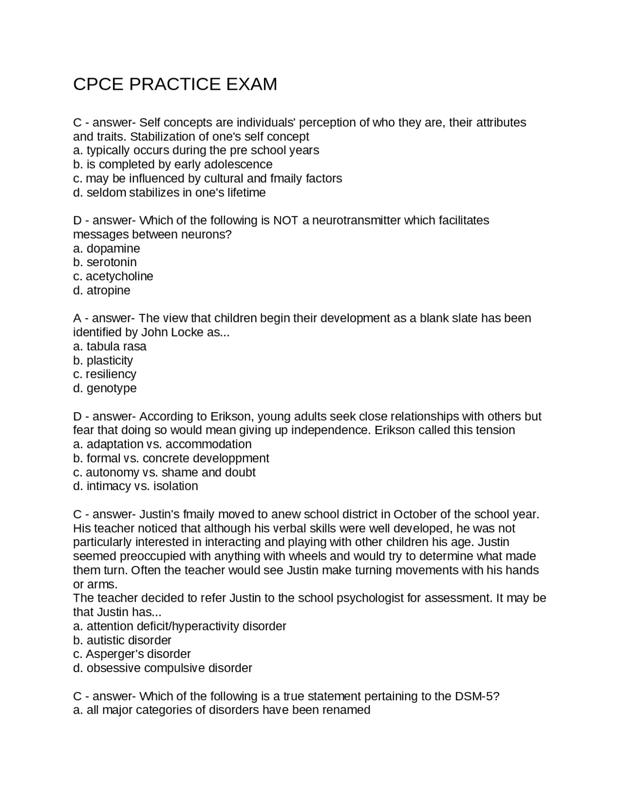 CPCE Practice Exam Questions and answers | Exams Nursing | Docsity