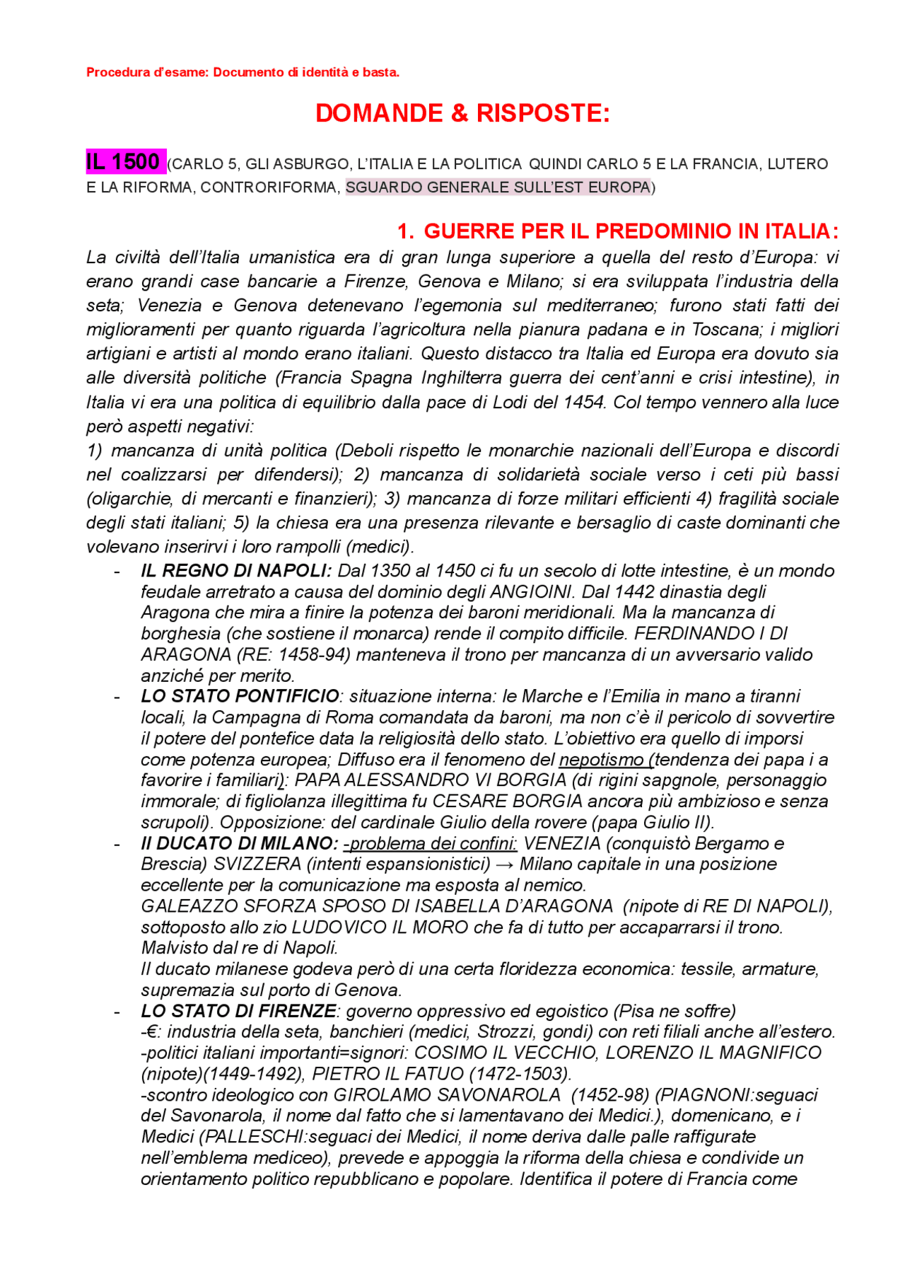 Domande e risposte per storia moderna | Appunti di Storia Moderna | Docsity