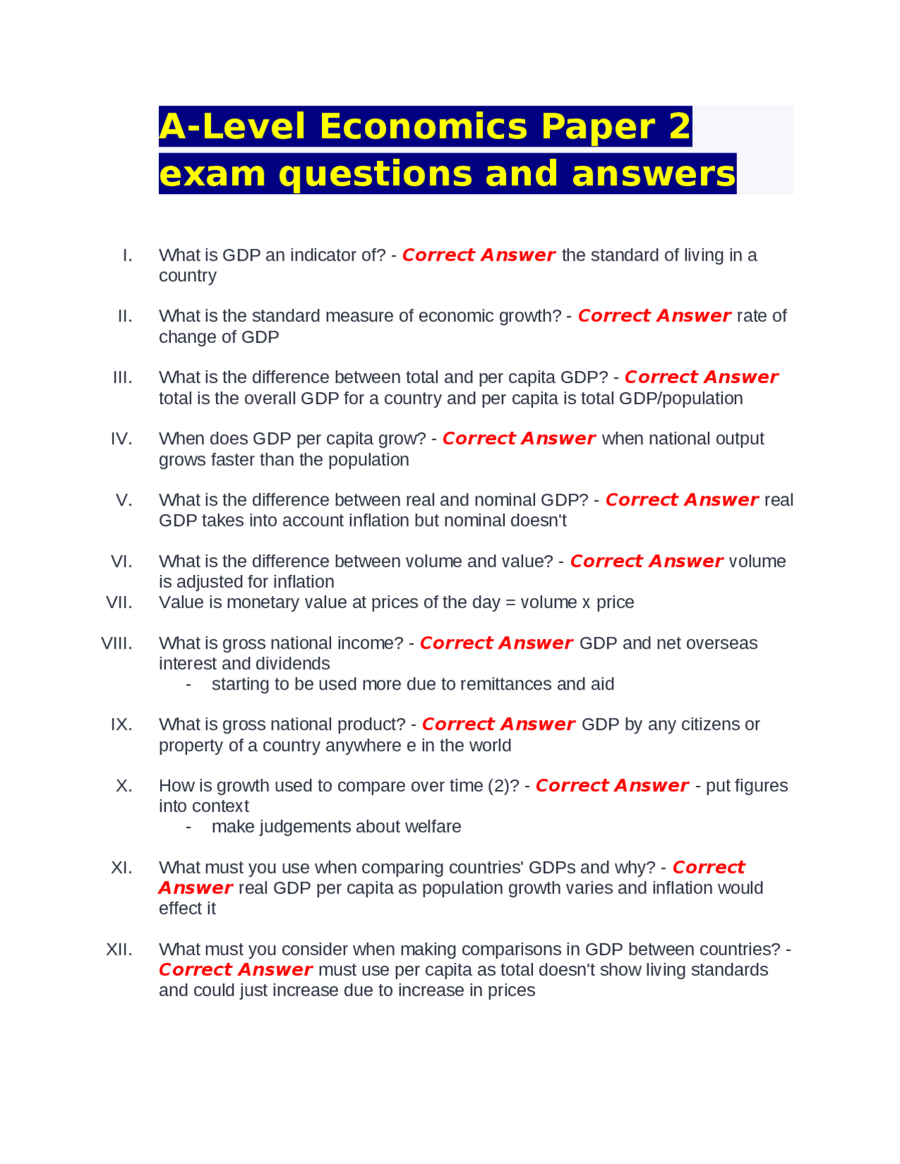 A-Level Economics Paper 2 exam questions and answers | Exams Economics ...
