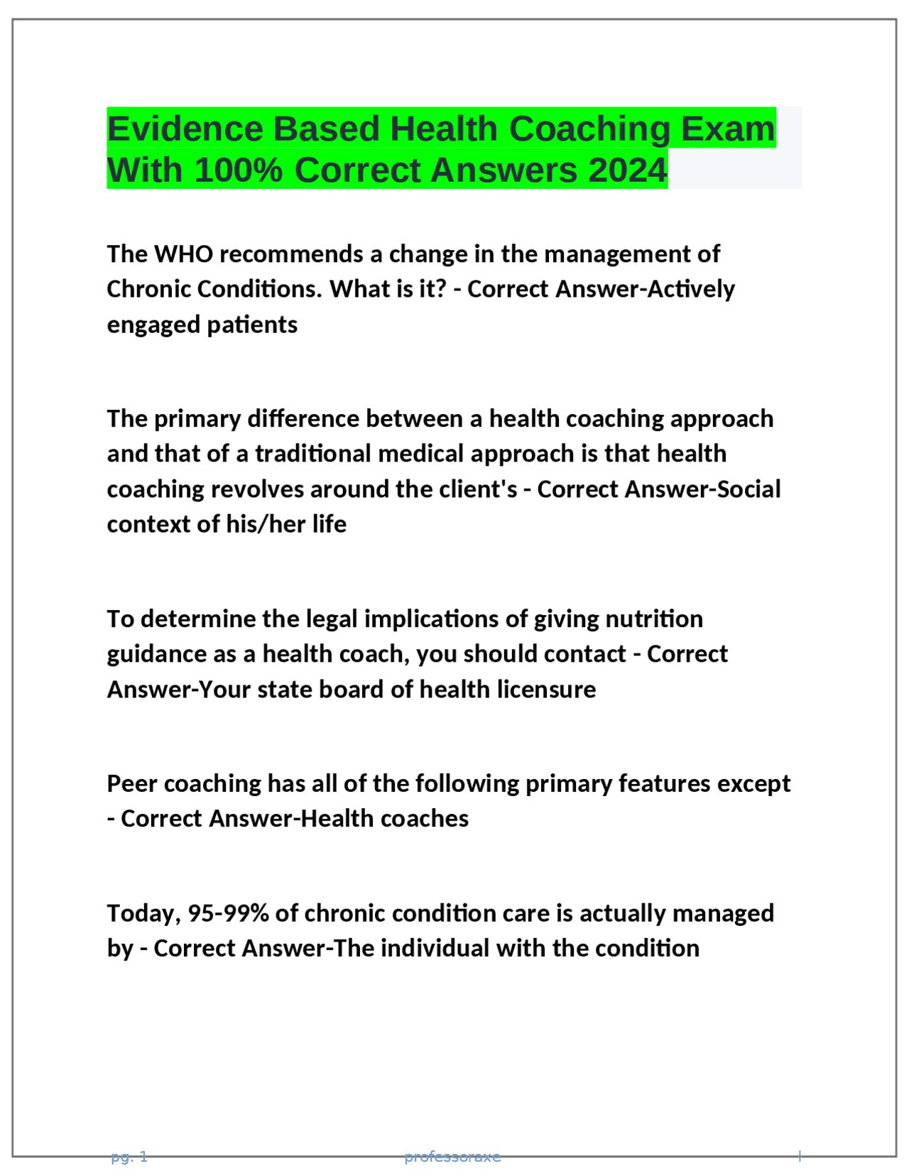 Evidence Based Health Coaching Exam With 100% Correct Answers 2024 ...