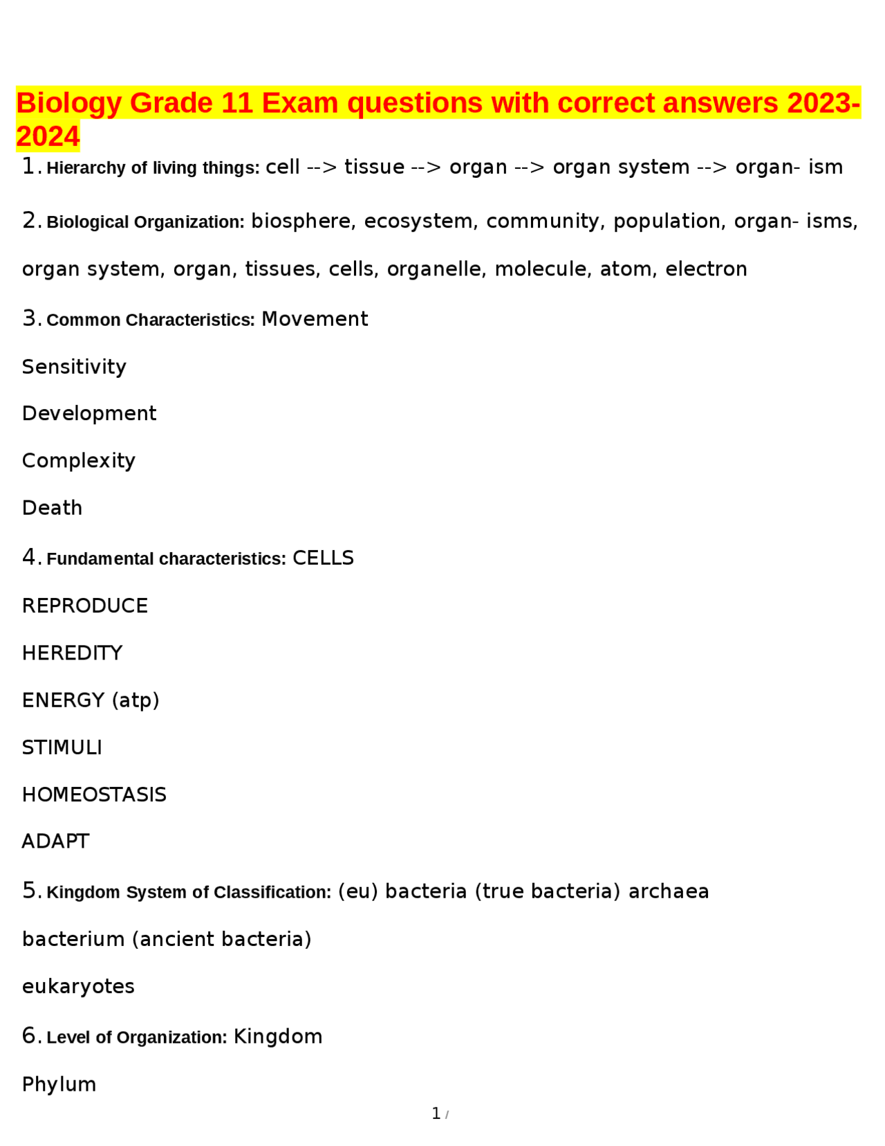 Biology Grade 11 Exam questions with correct answers 2023-2024 | Exams ...