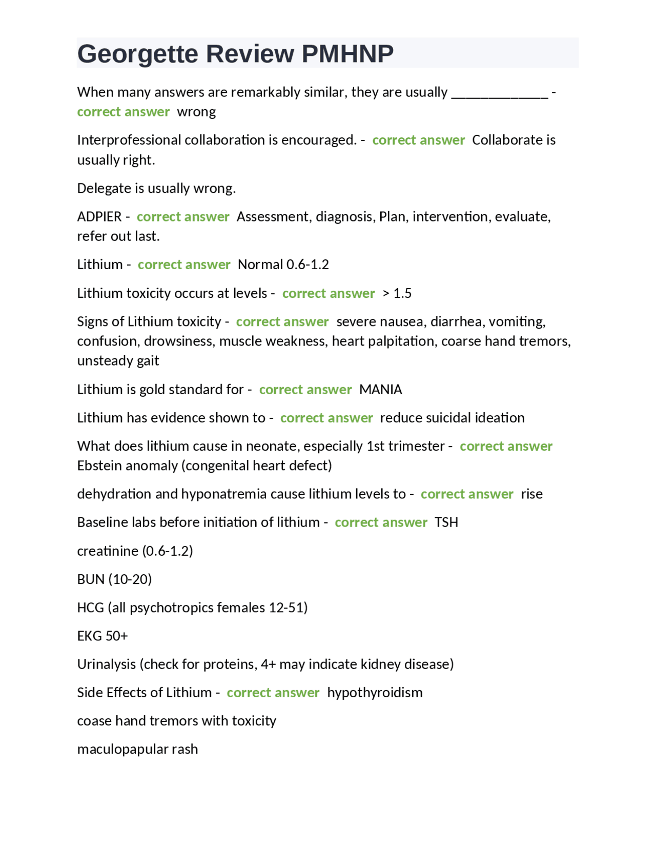 Georgette Review PMHNP 350+ questions with 100% verified answers Latest ...