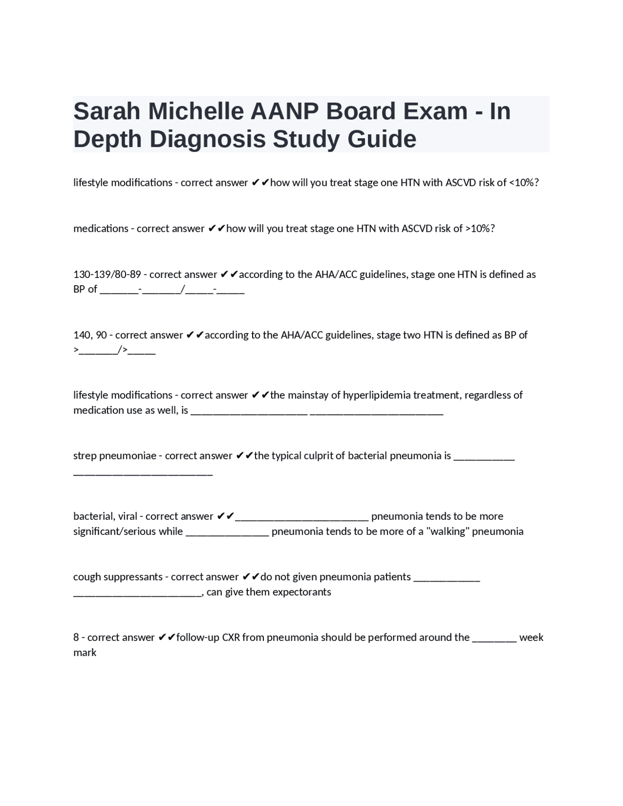 Sarah Michelle AANP Board Exam - In Depth Diagnosis Study Guide well ...
