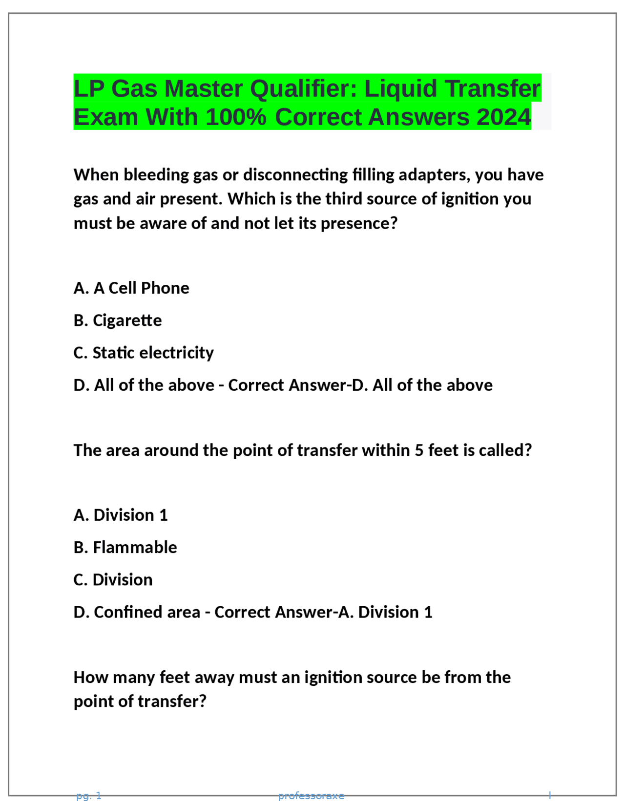 LP Gas Master Qualifier: Liquid Transfer Exam With 100% Correct Answers ...
