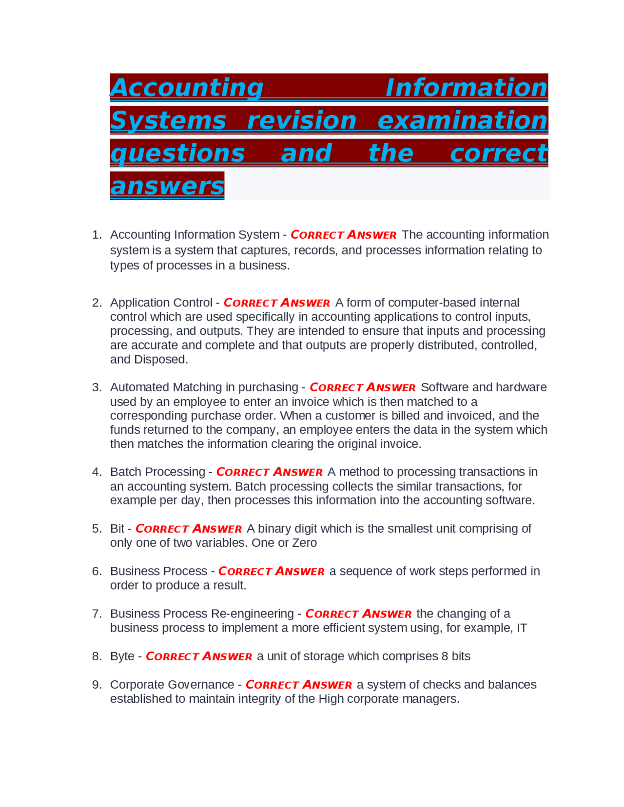 Accounting Information Systems revision examination questions and the ...