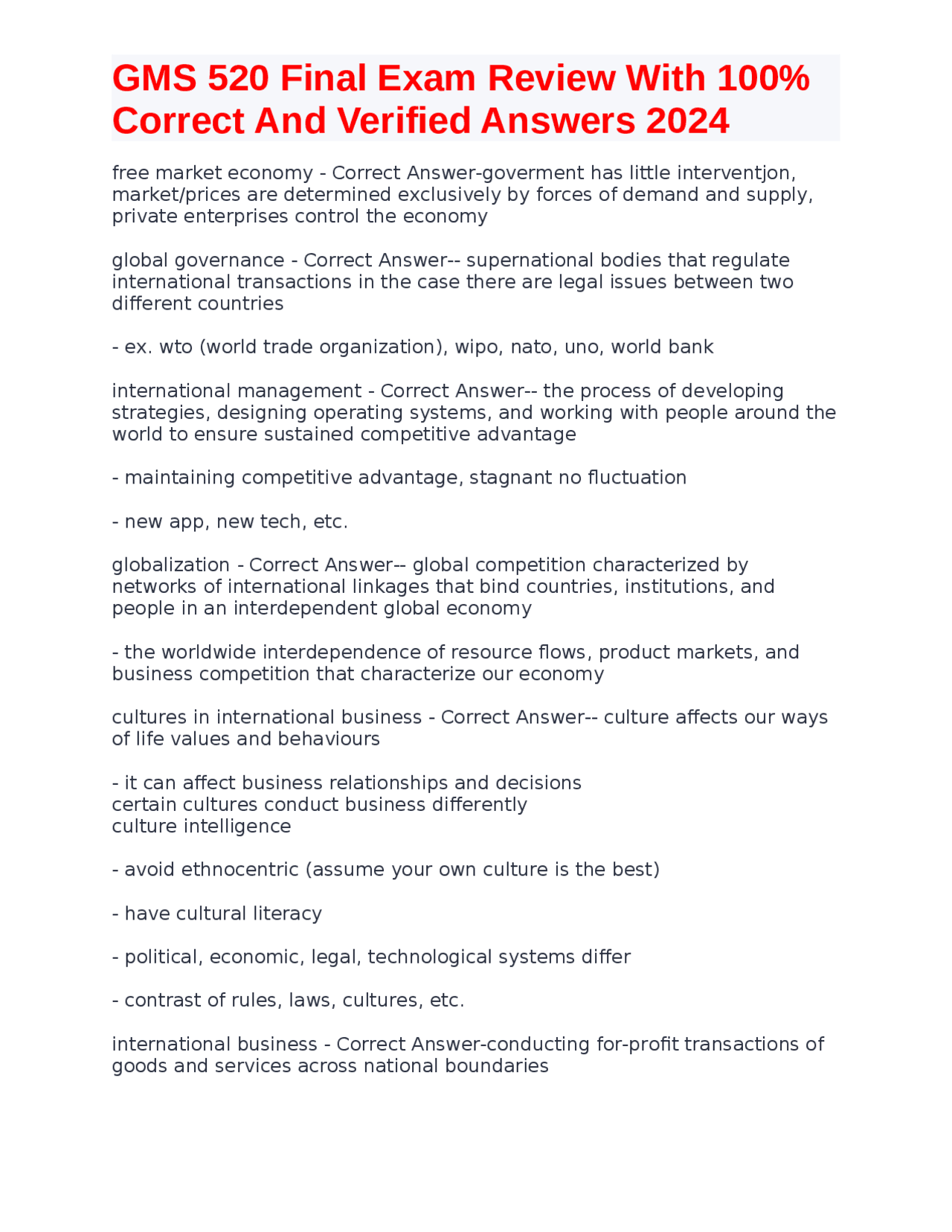 GMS 520 Final Exam Review With 100% Correct And Verified Answers 2024 | Exams Advanced Education ...