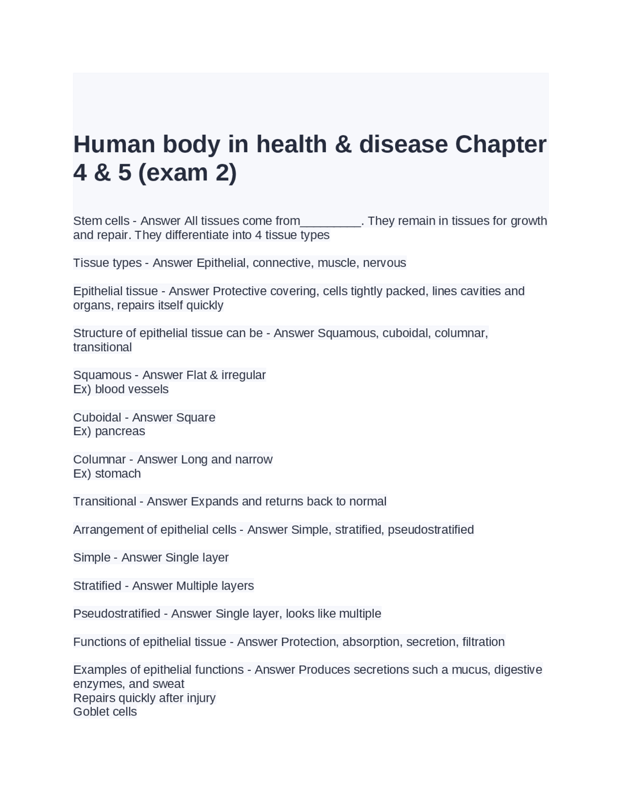 Human body in health & disease Chapter 4 & 5 (exam 2) questions and ...