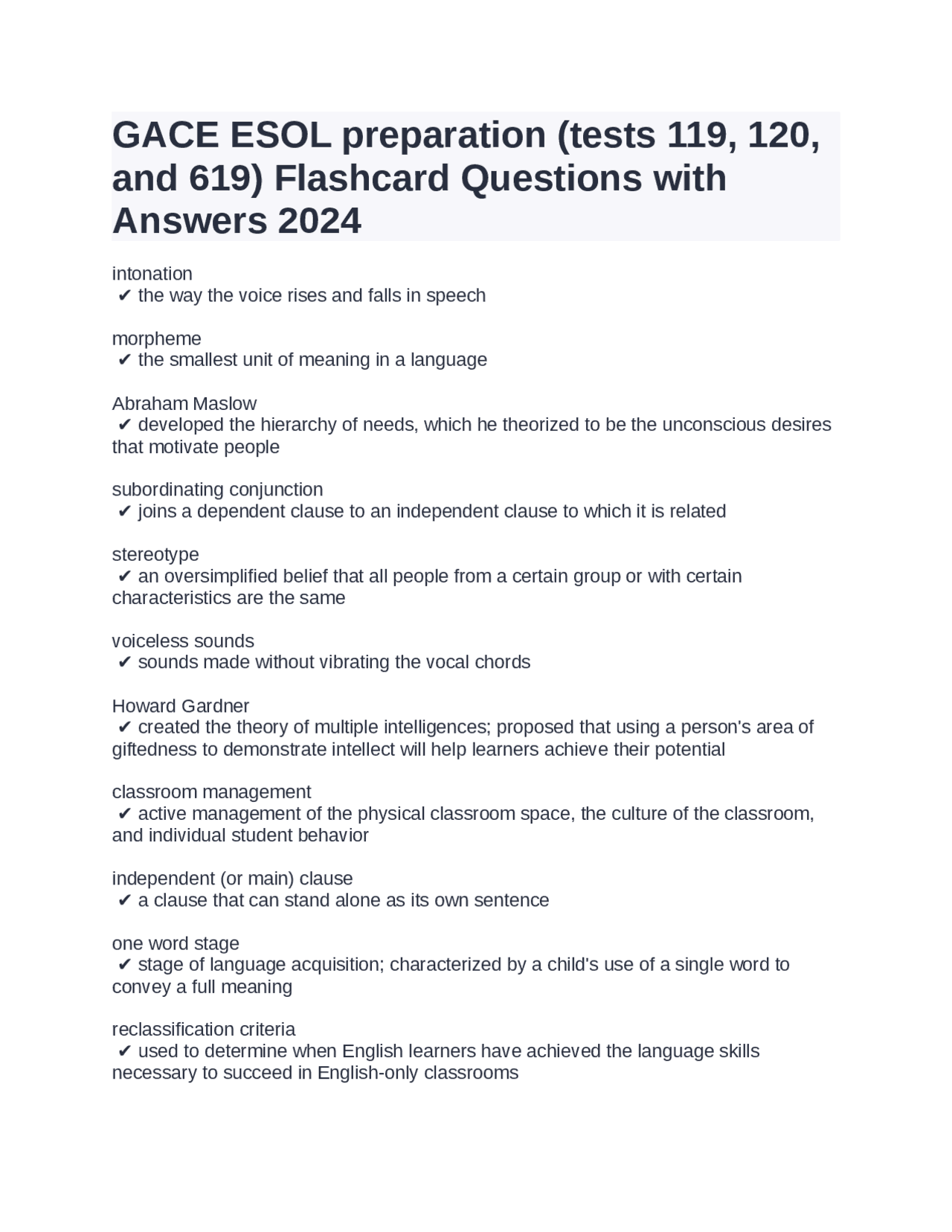 GACE ESOL preparation (tests 119, 120, and 619) Flashcard Questions ...