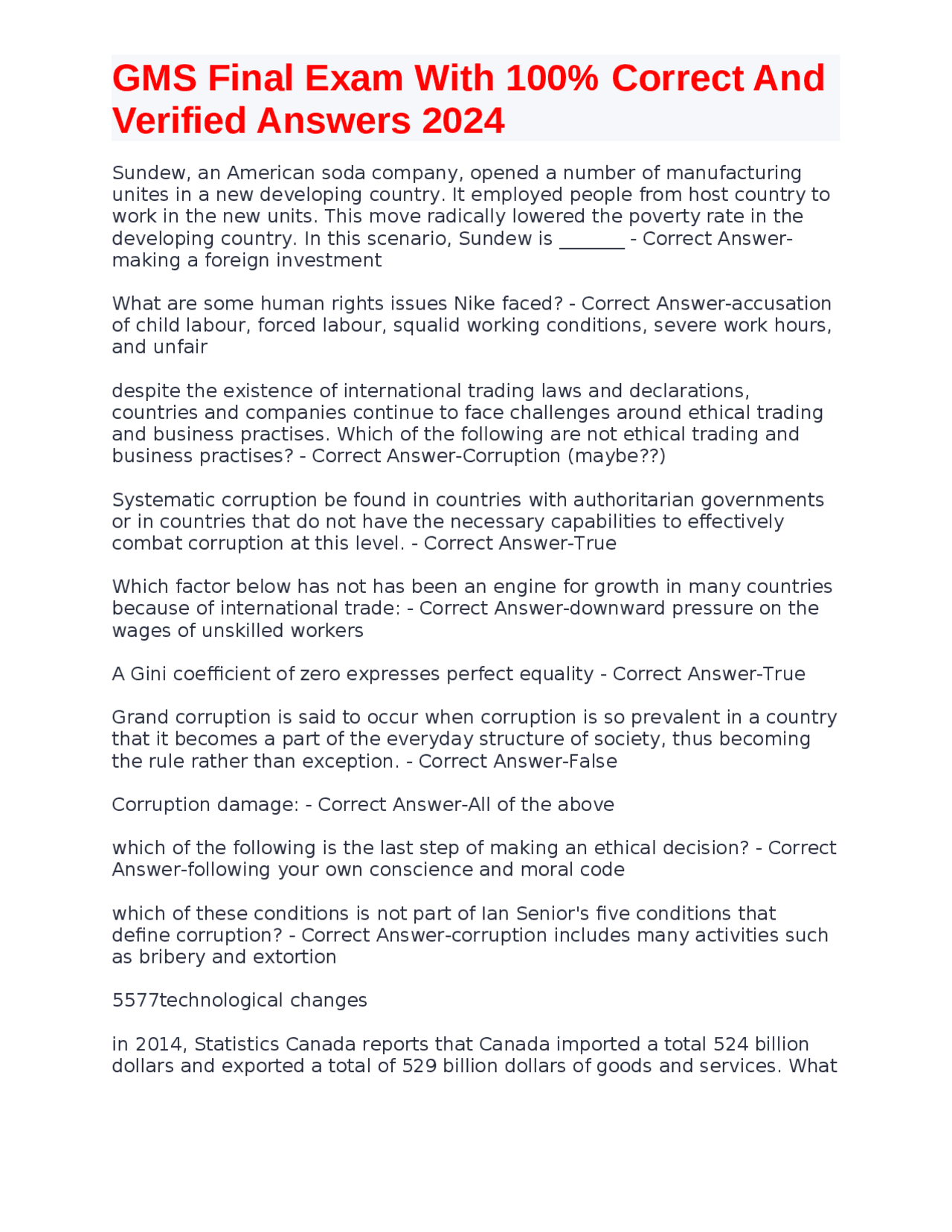 GMS Final Exam With 100% Correct And Verified Answers 2024 | Exams ...