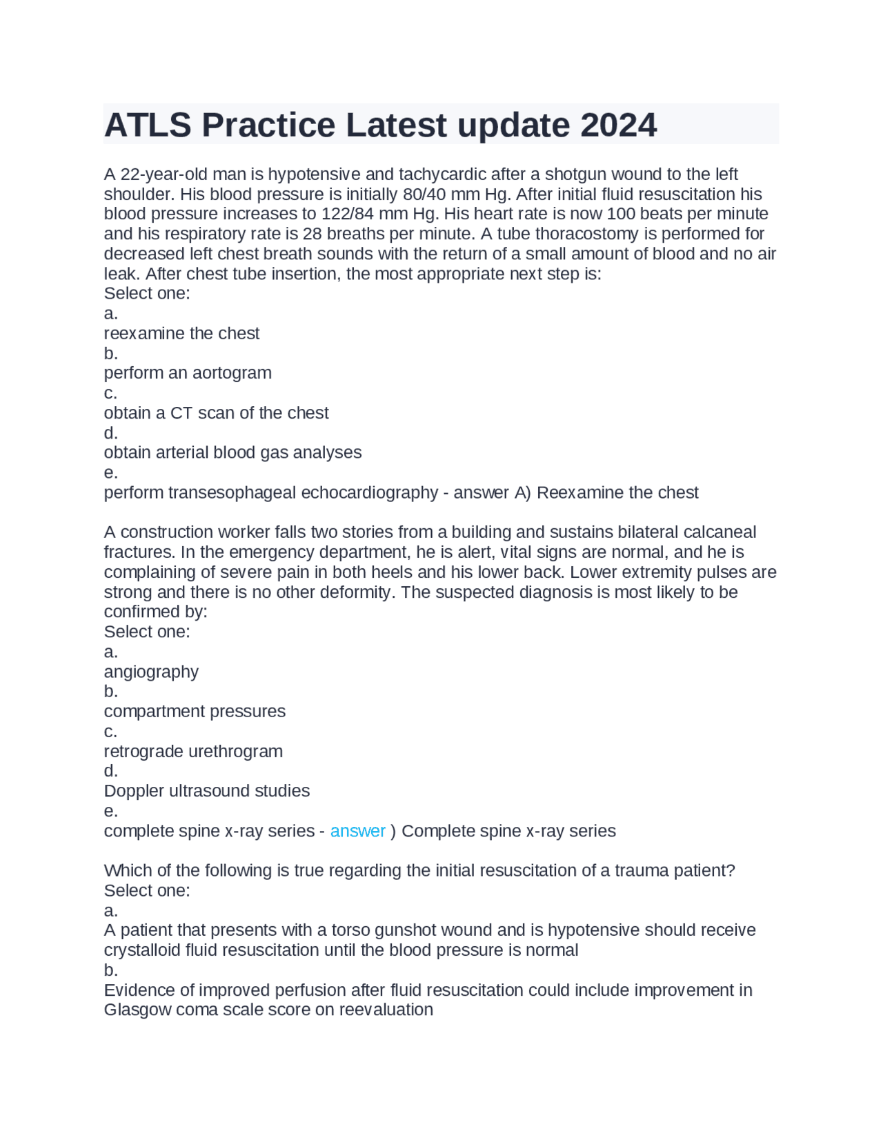 ATLS Practice Latest update 2024 | Exams Nursing | Docsity