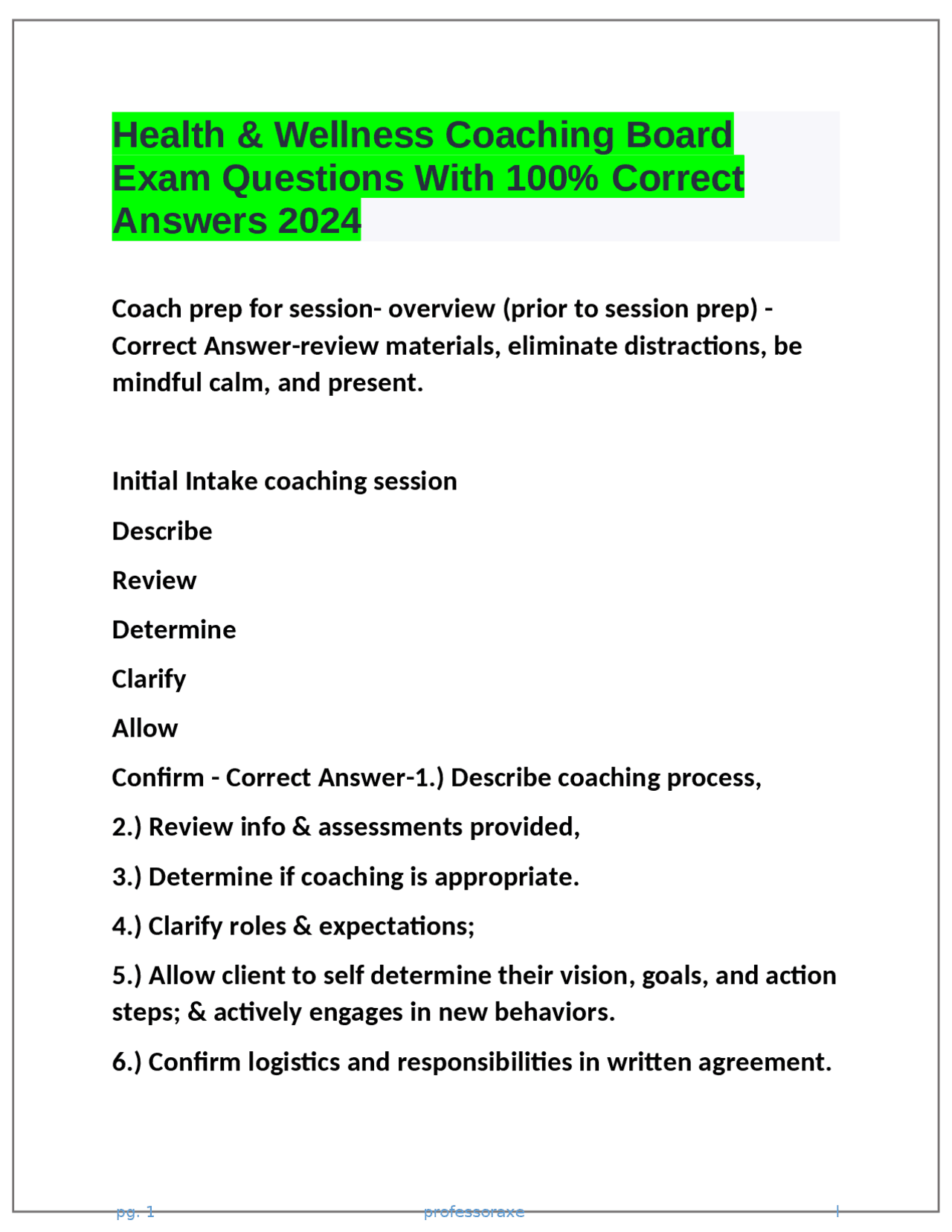 Health & Wellness Coaching Board Exam Questions With 100% Correct ...