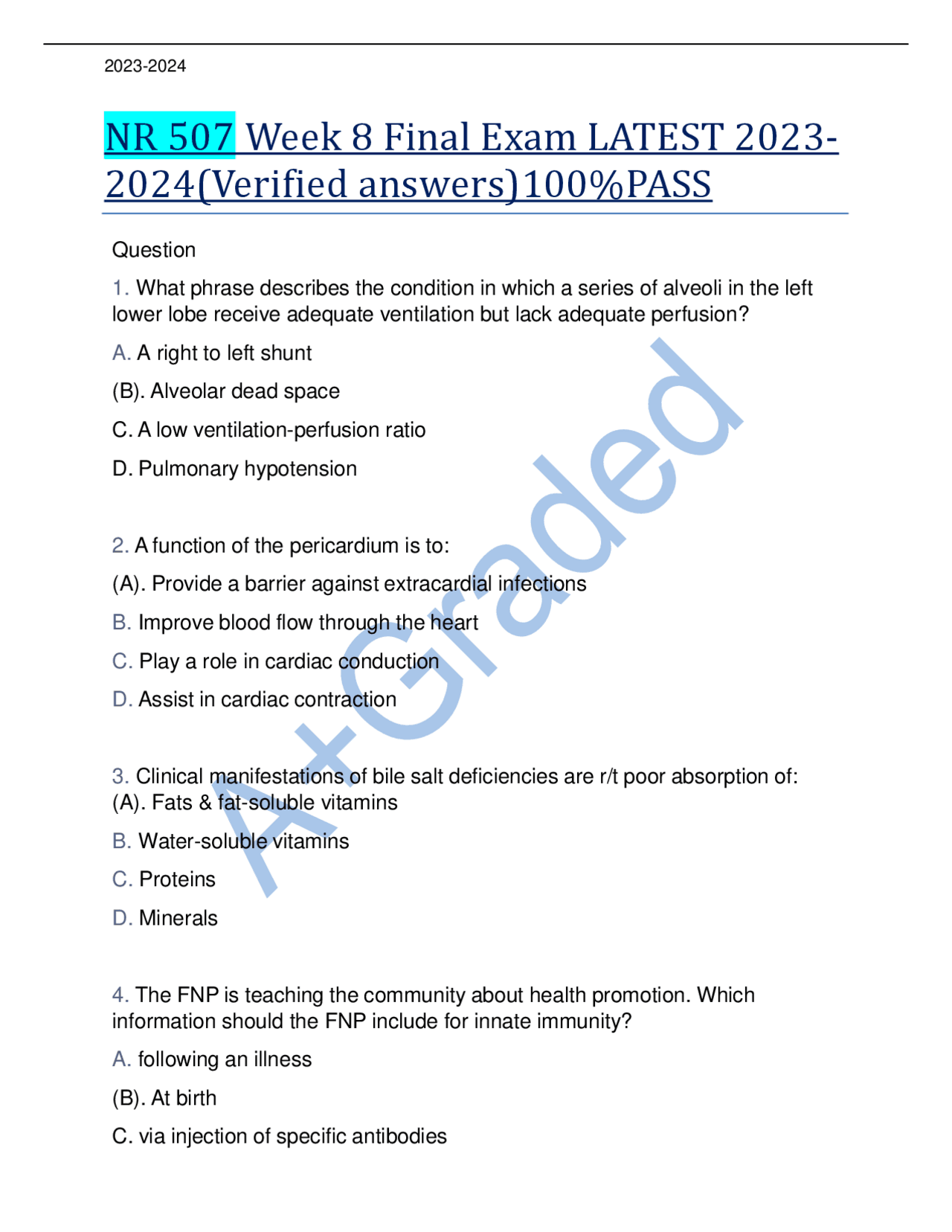 NR 507 Week 8 Final Exam LATEST 2023- 2024(Verified answers)100%PASS ...