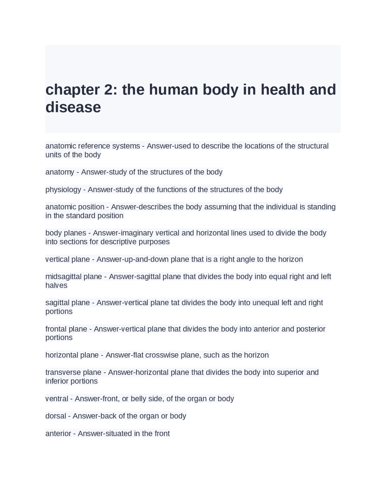 chapter 2 the human body in health and disease exam with correct ...