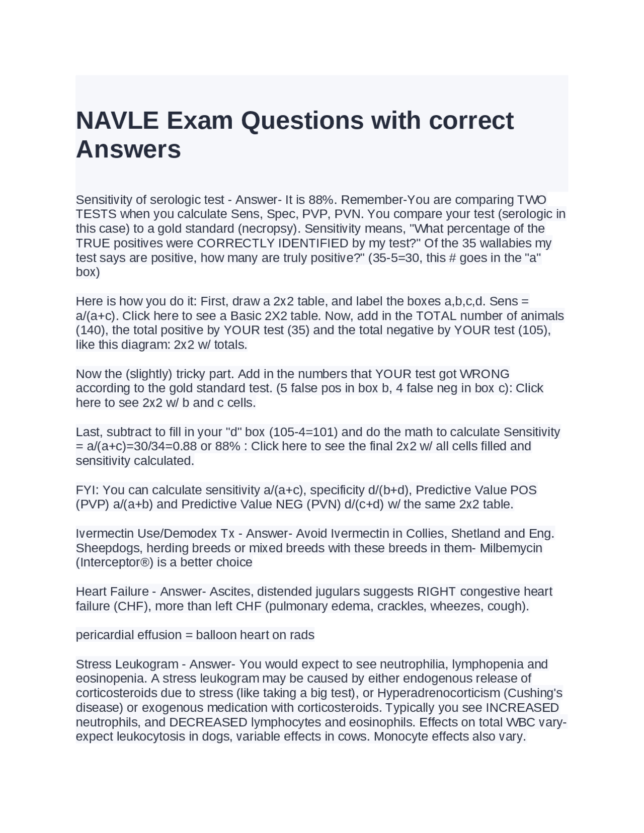NAVLE Exam Questions with correct Answers | Exams Advanced Education ...