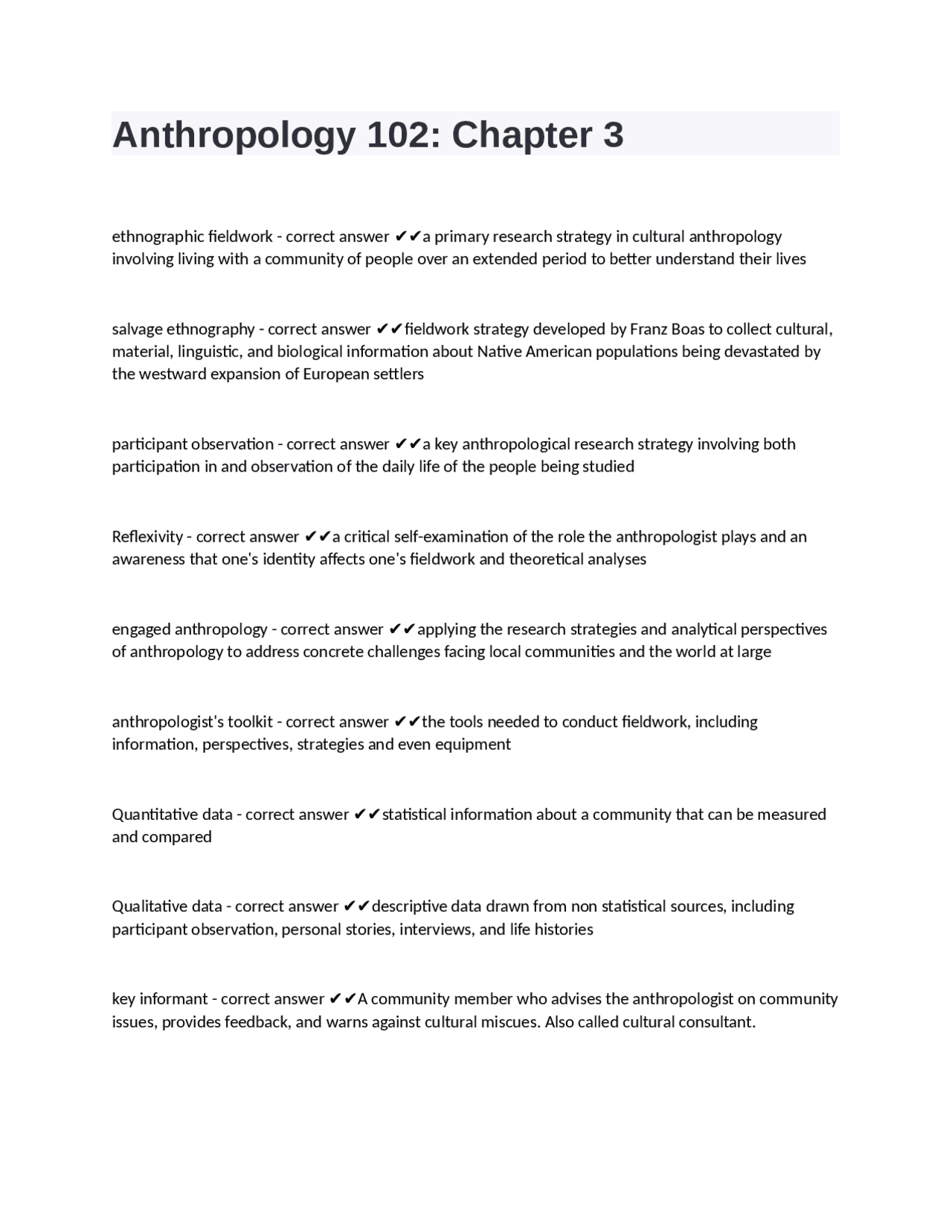 Anthropological Research Strategies and Techniques | Exams Nursing ...