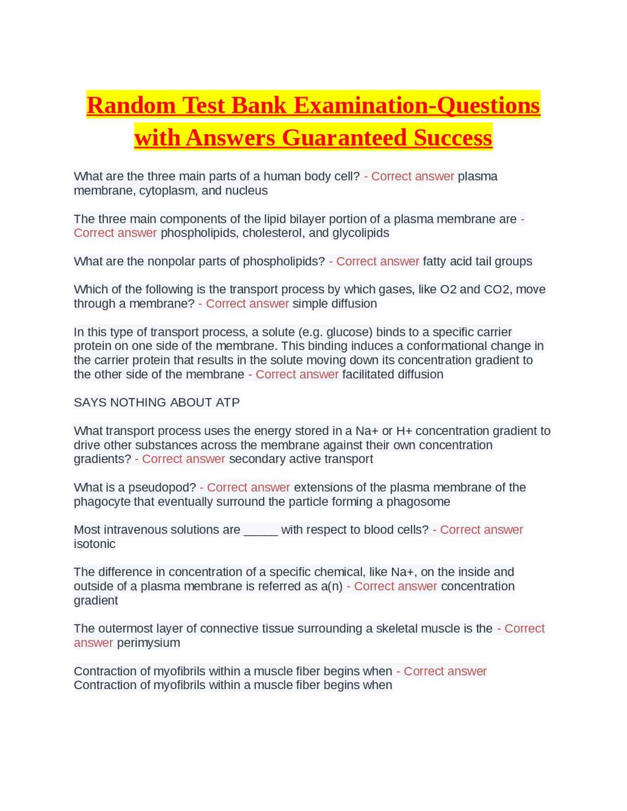 Random Test Bank Examination-Questions with Answers Guaranteed Success ...