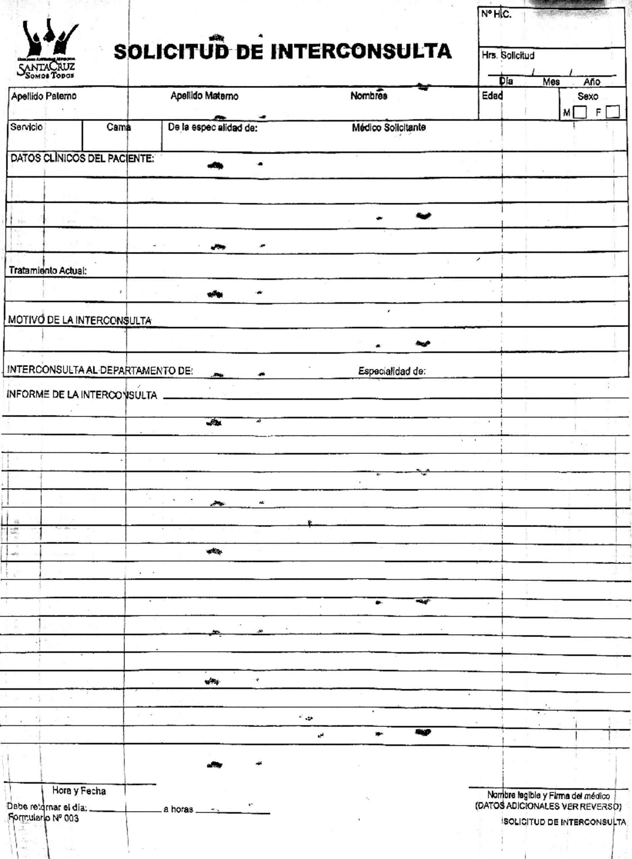Modelo de interconsulta | Apuntes de Medicina | Docsity