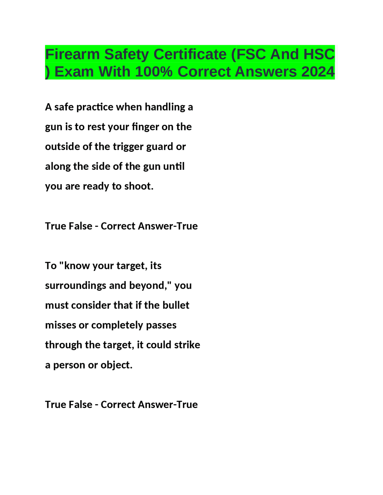 Firearm Safety Certificate (FSC And HSC ) Exam With 100% Correct ...