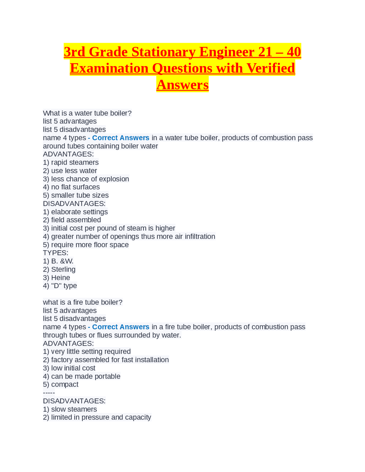 3rd Grade Stationary Engineer Examination Questions with Verified ...