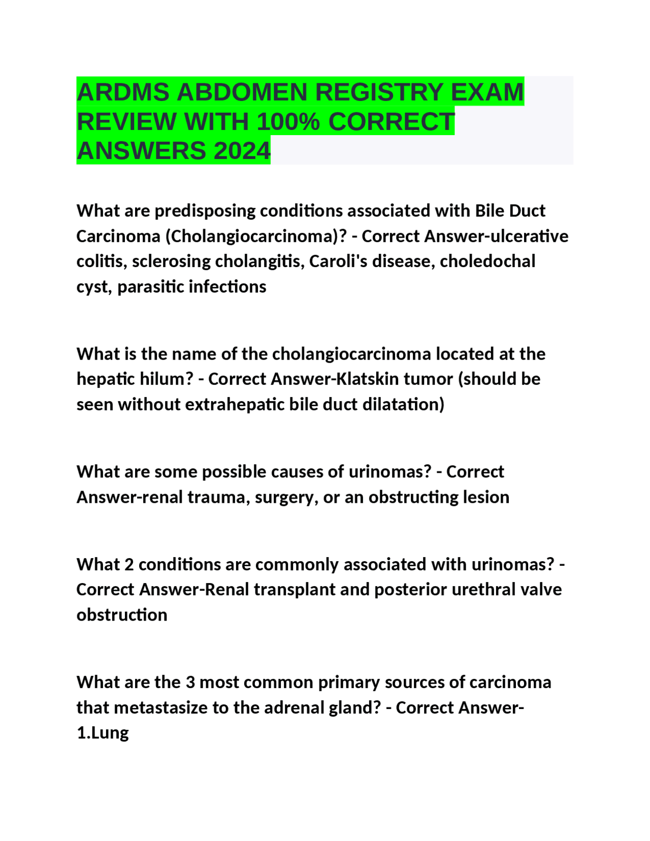 ARDMS ABDOMEN REGISTRY EXAM REVIEW WITH 100% CORRECT ANSWERS 2024 ...