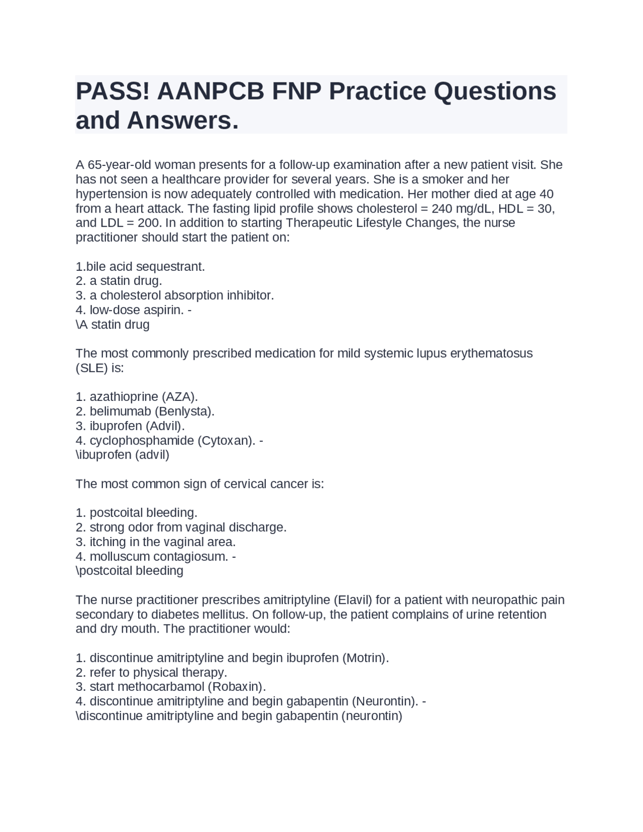 PASS! AANPCB FNP Practice Questions and Answers | Exams Nursing | Docsity