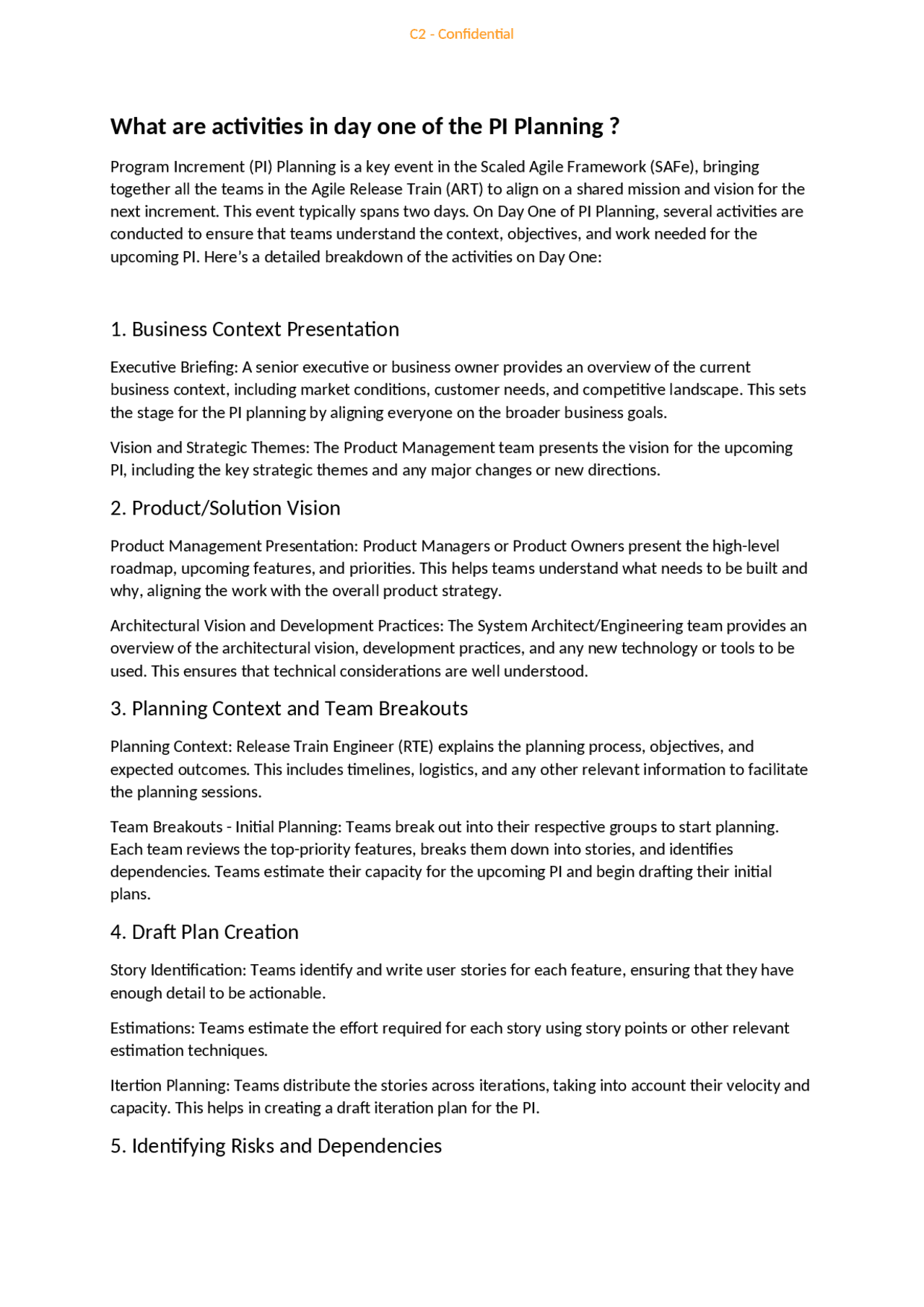 Program Increment (PI) Planning: Day One and Day Two Activities | Study ...