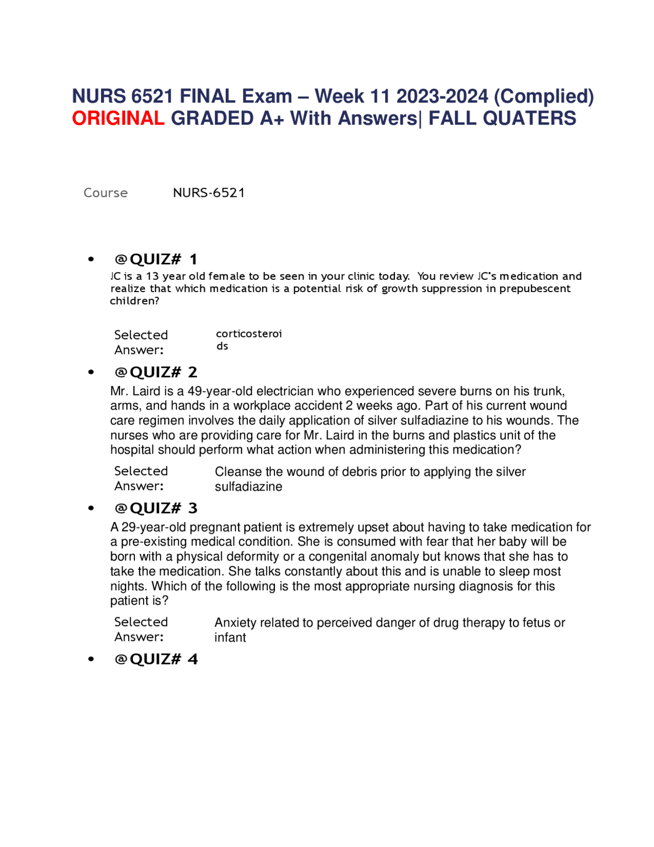 NURS 6521 FINAL Exam – Week 11 2023-2024 (Complied) ORIGINAL GRADED A+ With Answers| FALL ...