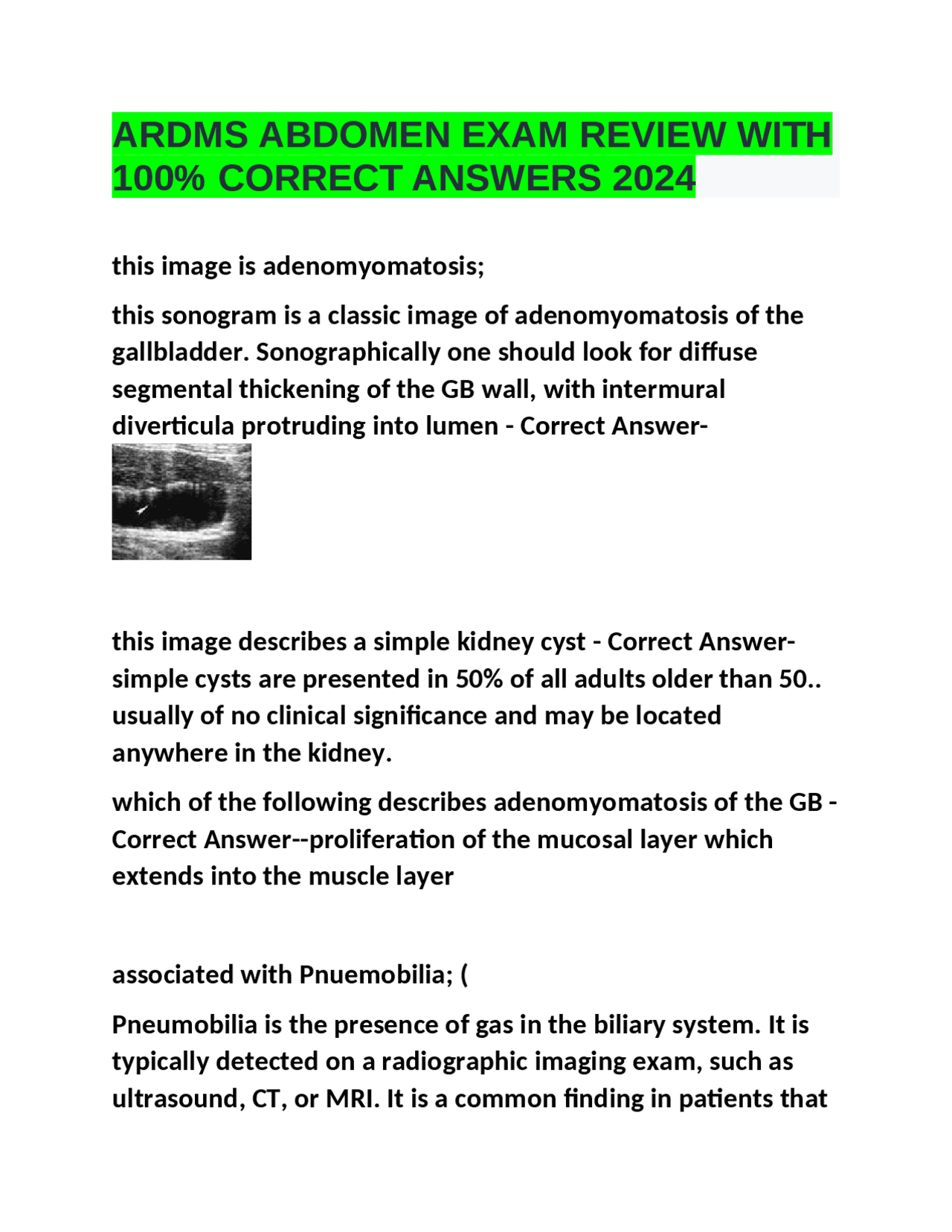 ARDMS ABDOMEN EXAM REVIEW WITH 100% CORRECT ANSWERS 2024 | Exams ...