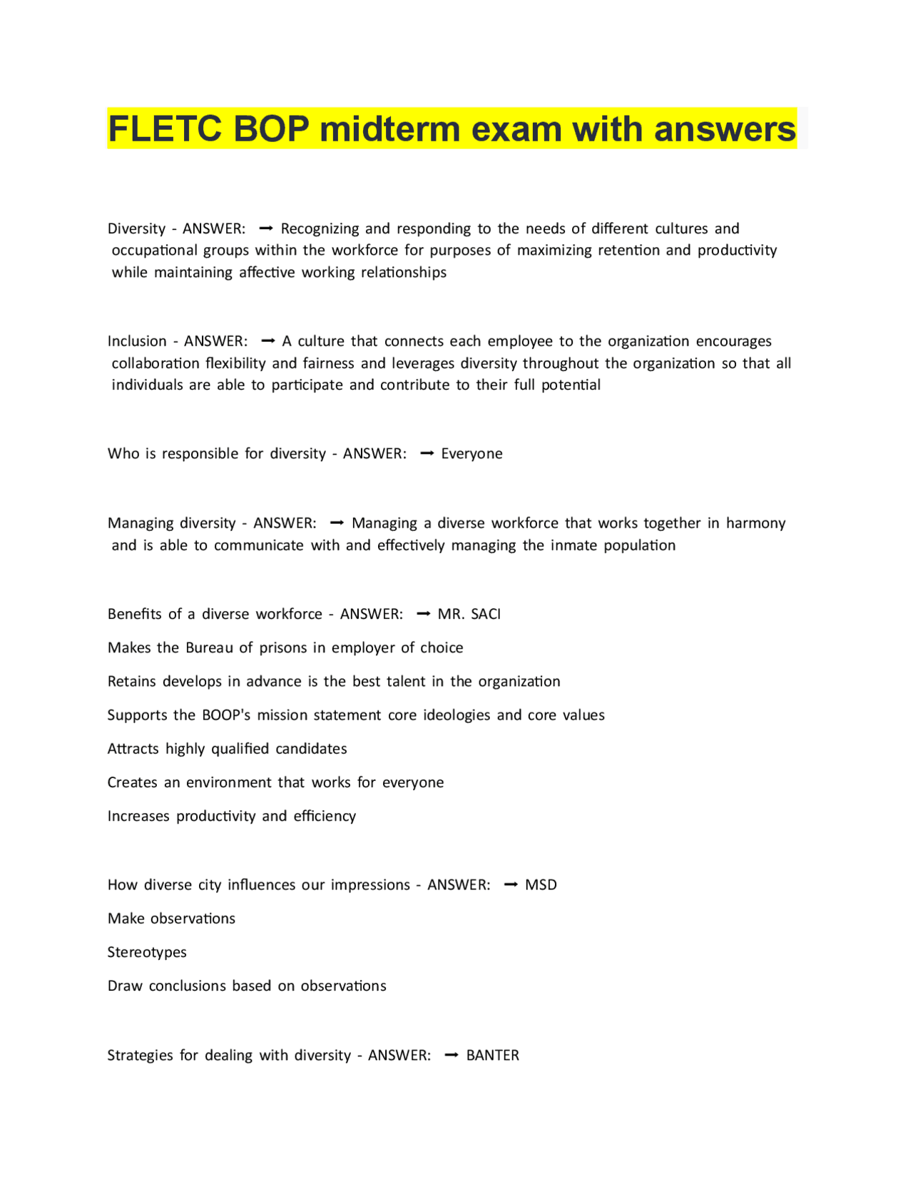 FLETC BOP midterm exam with answers | Exams Nursing | Docsity