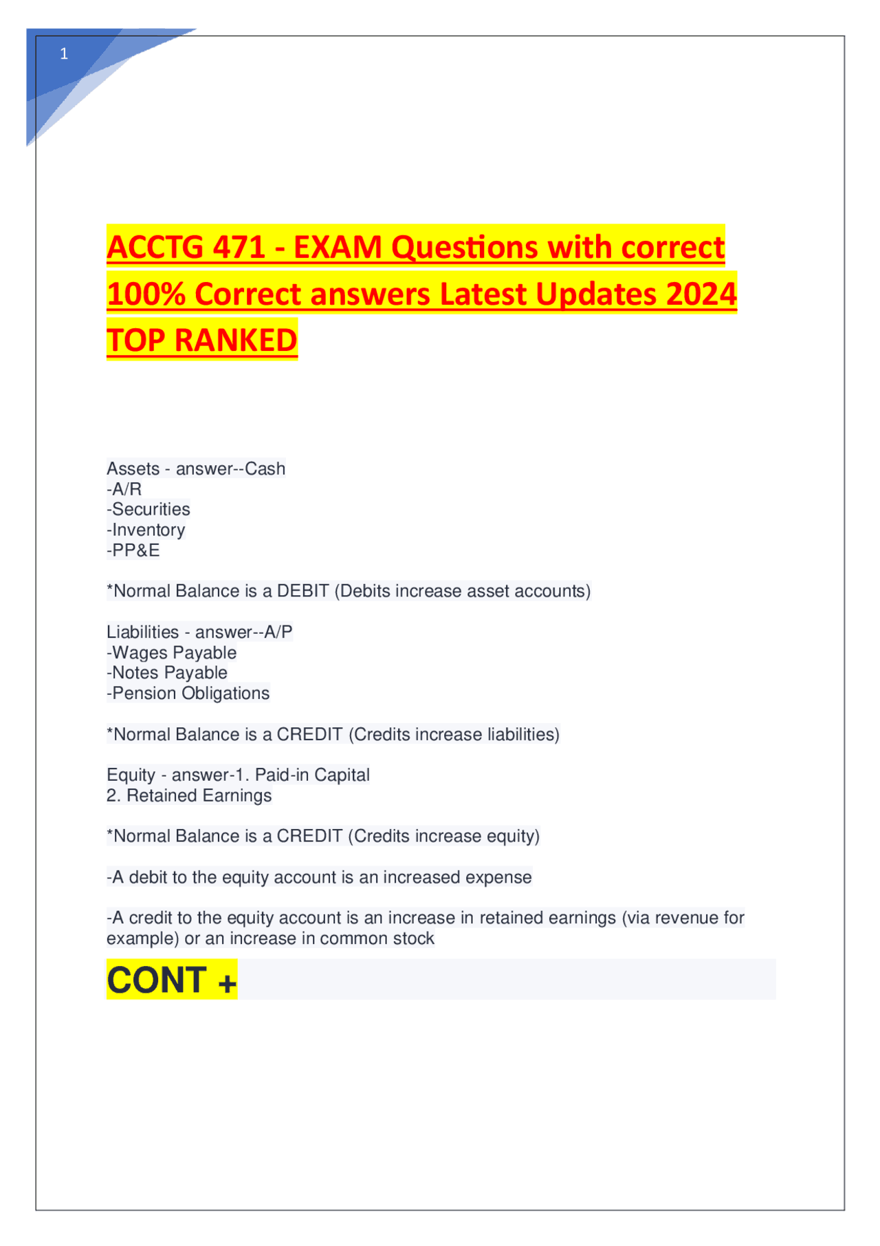 ACCTG 471 - EXAM Questions with correct 100% Correct answers Latest ...