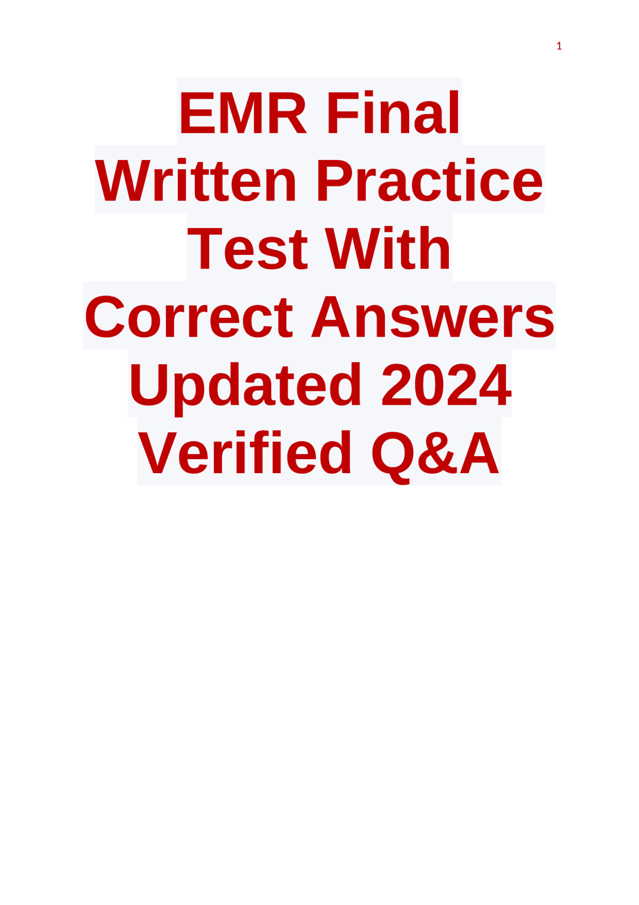 EMR Final Written Practice Test With Correct Answers Updated 2024 ...