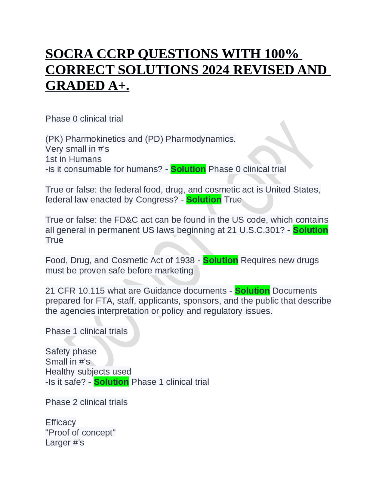 SOCRA CCRP QUESTIONS WITH 100% CORRECT SOLUTIONS 2024 REVISED AND ...
