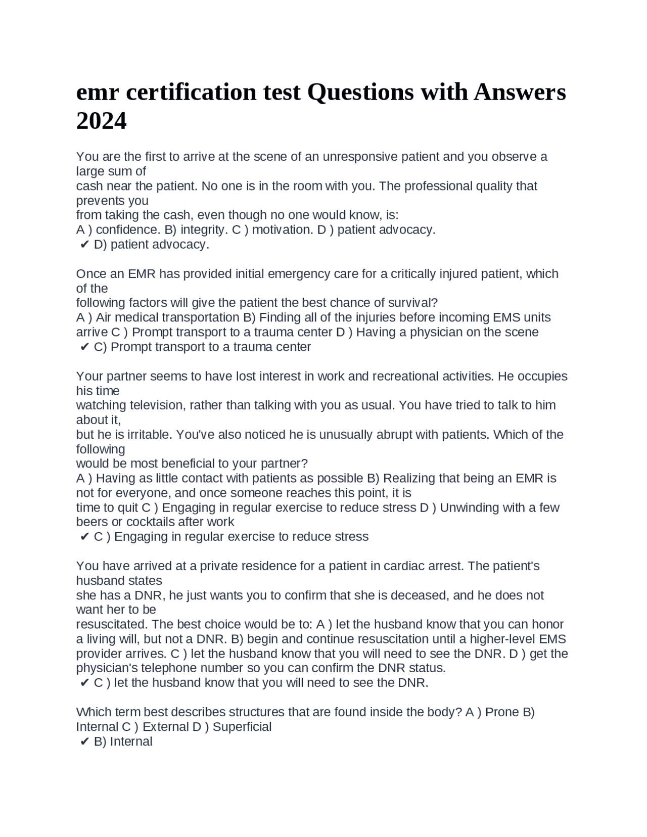 emr certification test Questions with Answers 2024 | Exams Nursing ...
