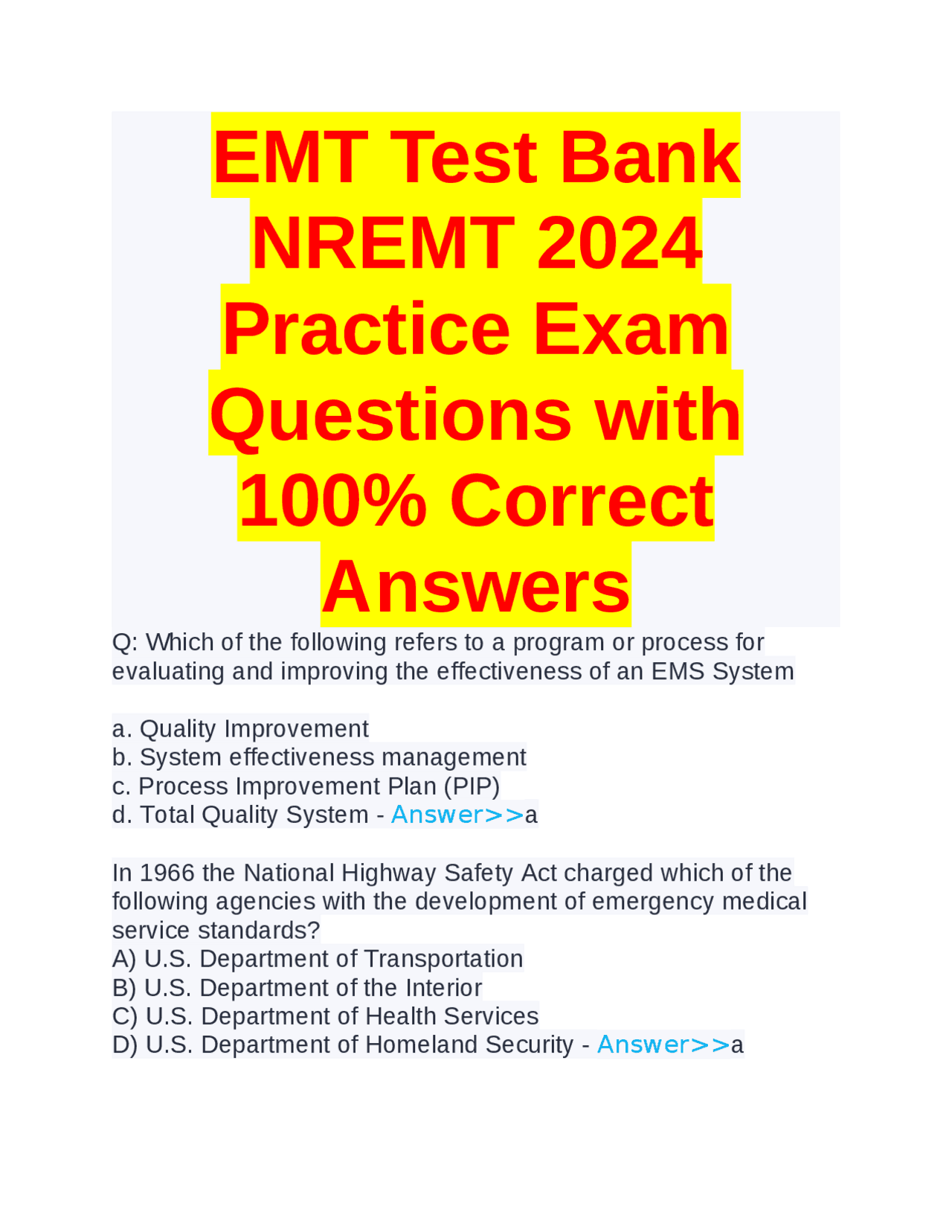 NREMT Practice 2024 Exam Questions Multiple Choices with Answers ...