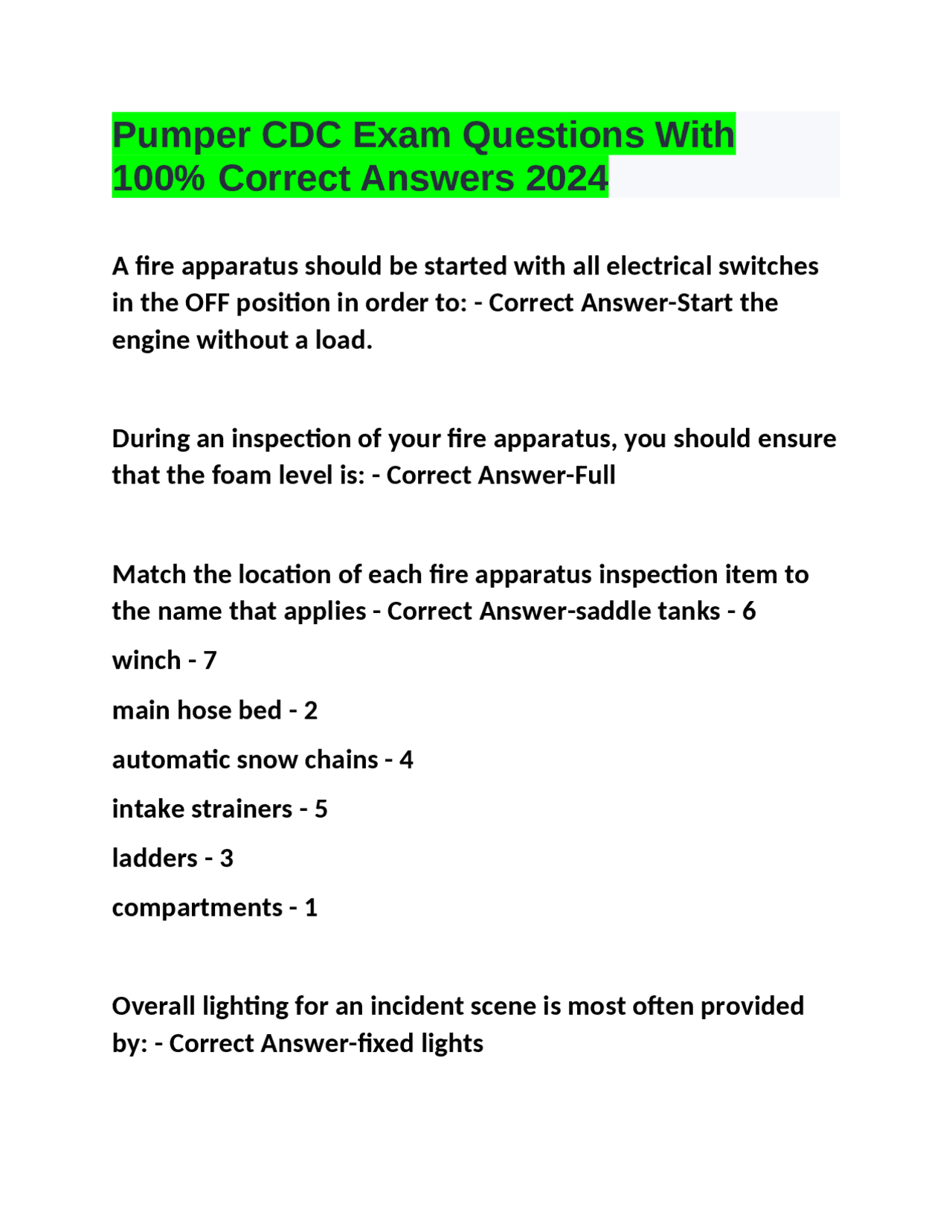 Pumper CDC Exam Questions With 100% Correct Answers 2024 | Exams ...