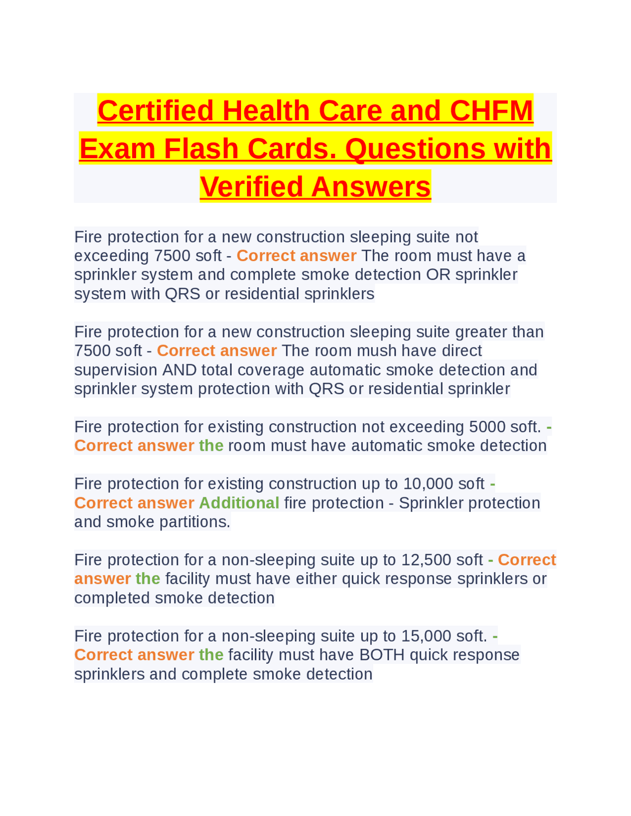Certified Health Care and CHFM Exam Flash Cards. Questions with ...
