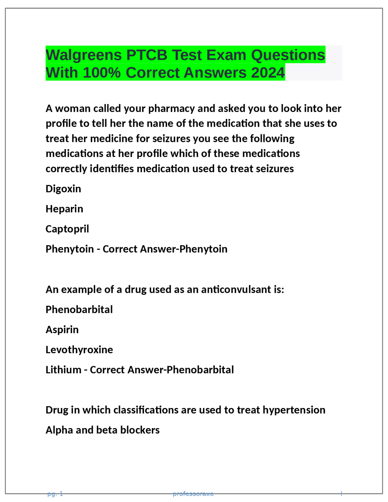 Walgreens PTCB Test Exam Questions With 100% Correct Answers 2024 ...