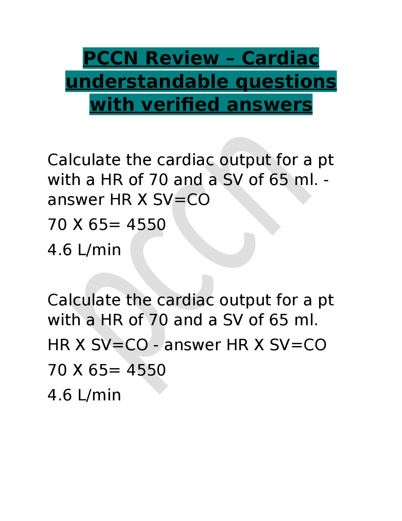 PCCN Review – Cardiac understandable questions with verified answers ...