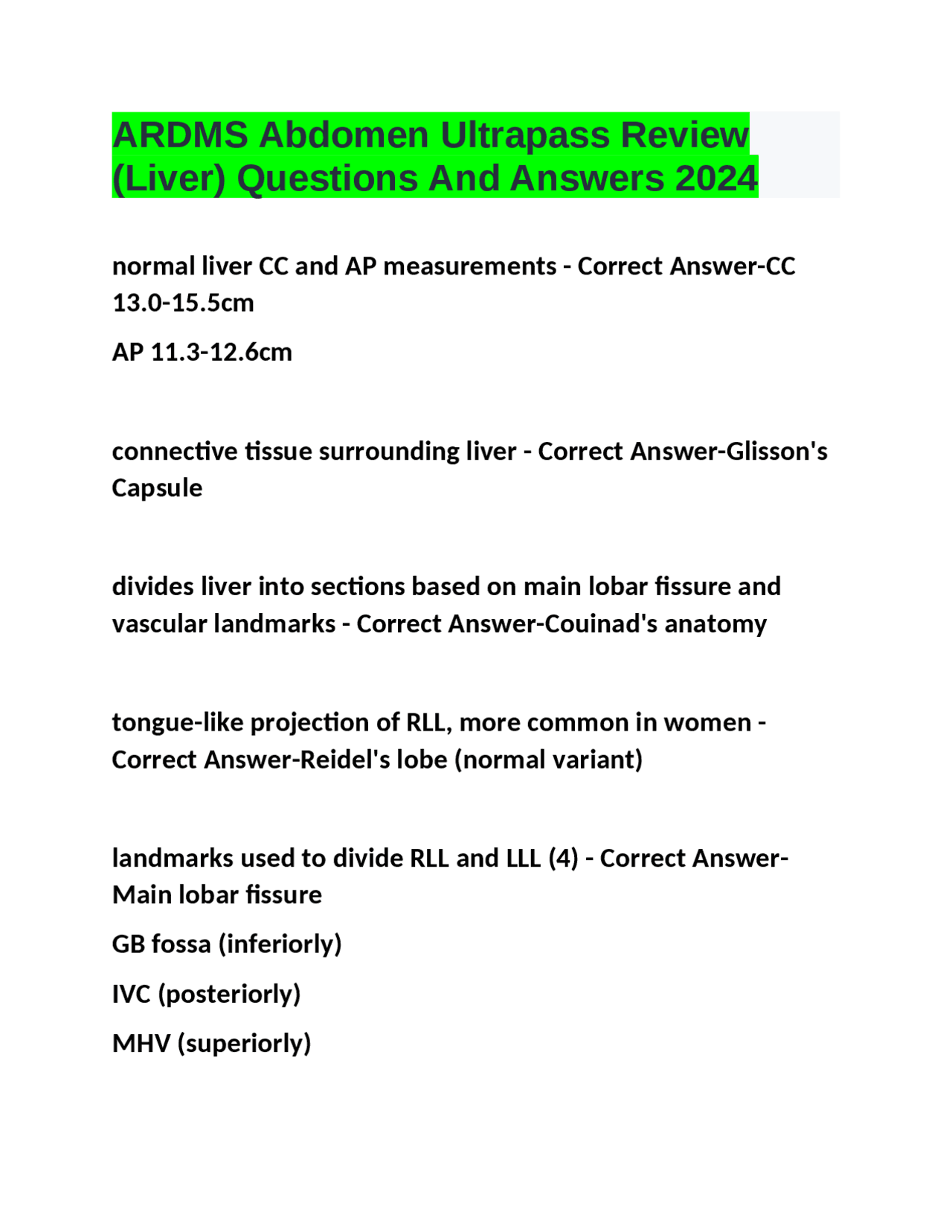 ARDMS Abdomen Ultrapass Review (Liver) Questions And Answers 2024 ...