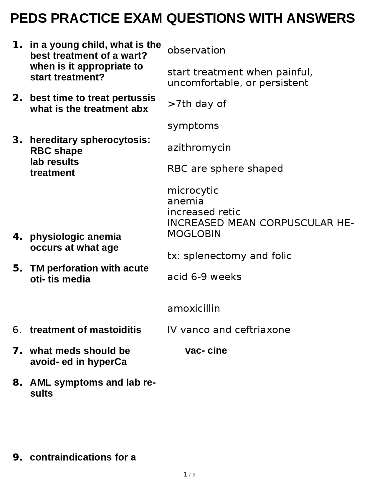 PEDS PRACTICE EXAM QUESTIONS WITH ANSWERS | Exams Pediatrics | Docsity