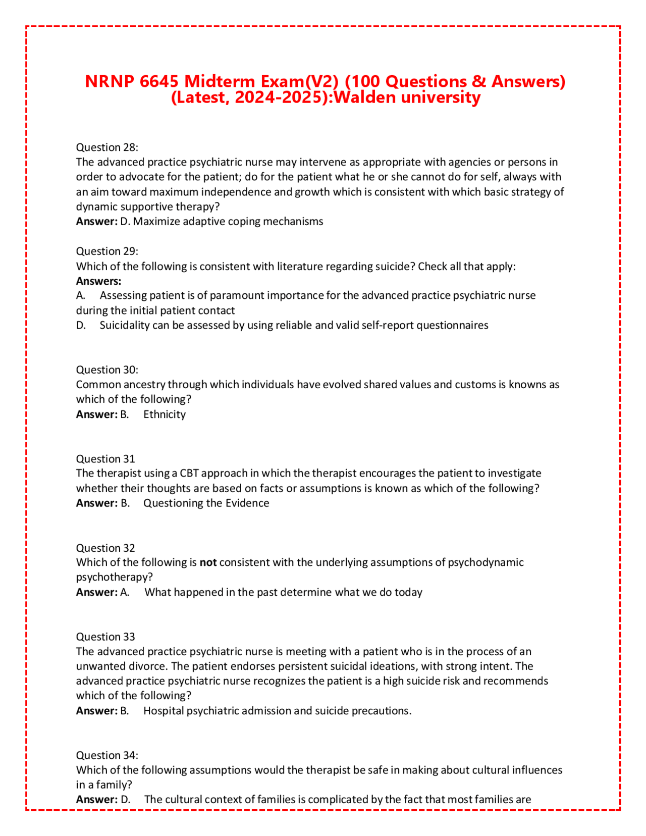NRNP 6645 Midterm Exam(V2) (100 Questions & Answers) (Latest, 2024-2025 ...