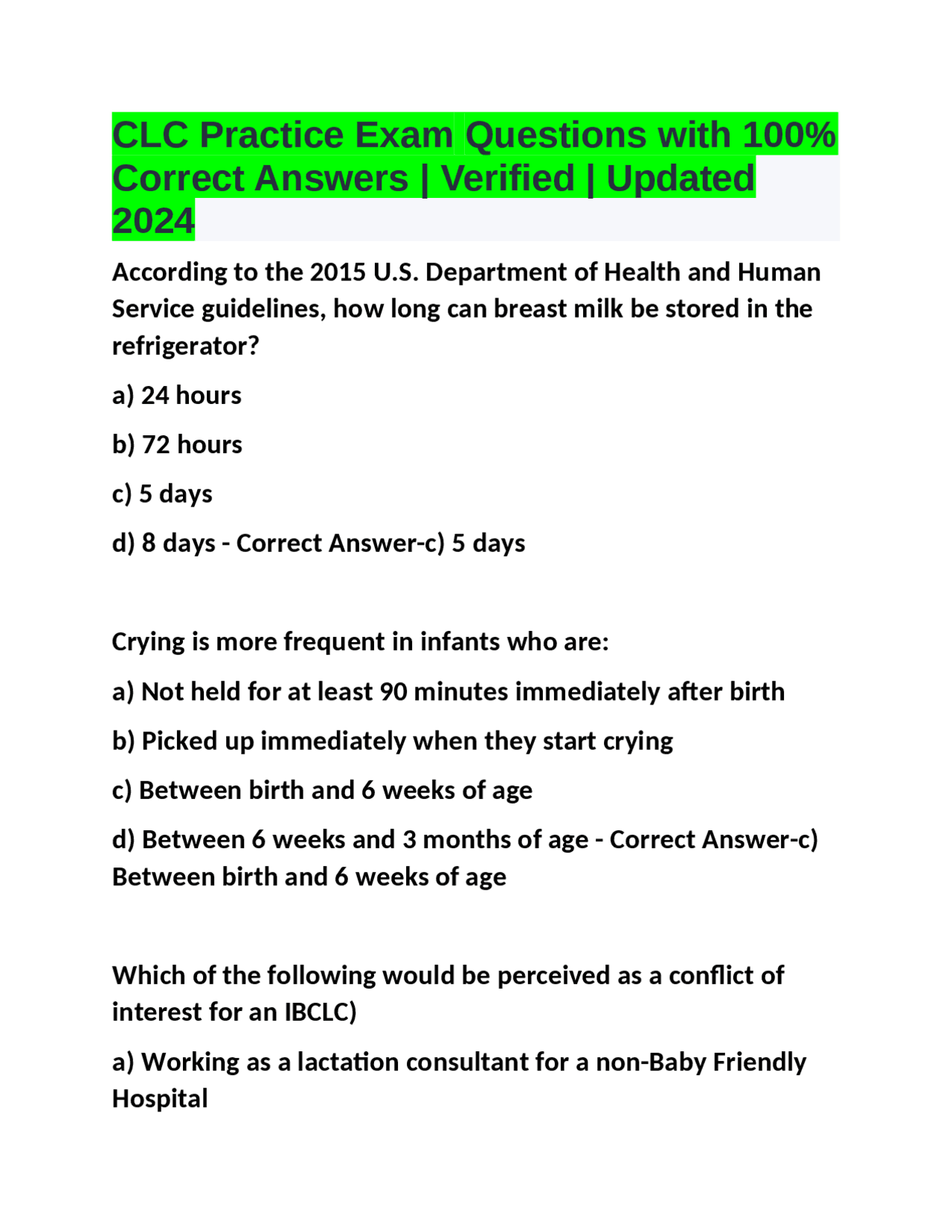 CLC Practice Exam Questions with 100% Correct Answers | Verified ...