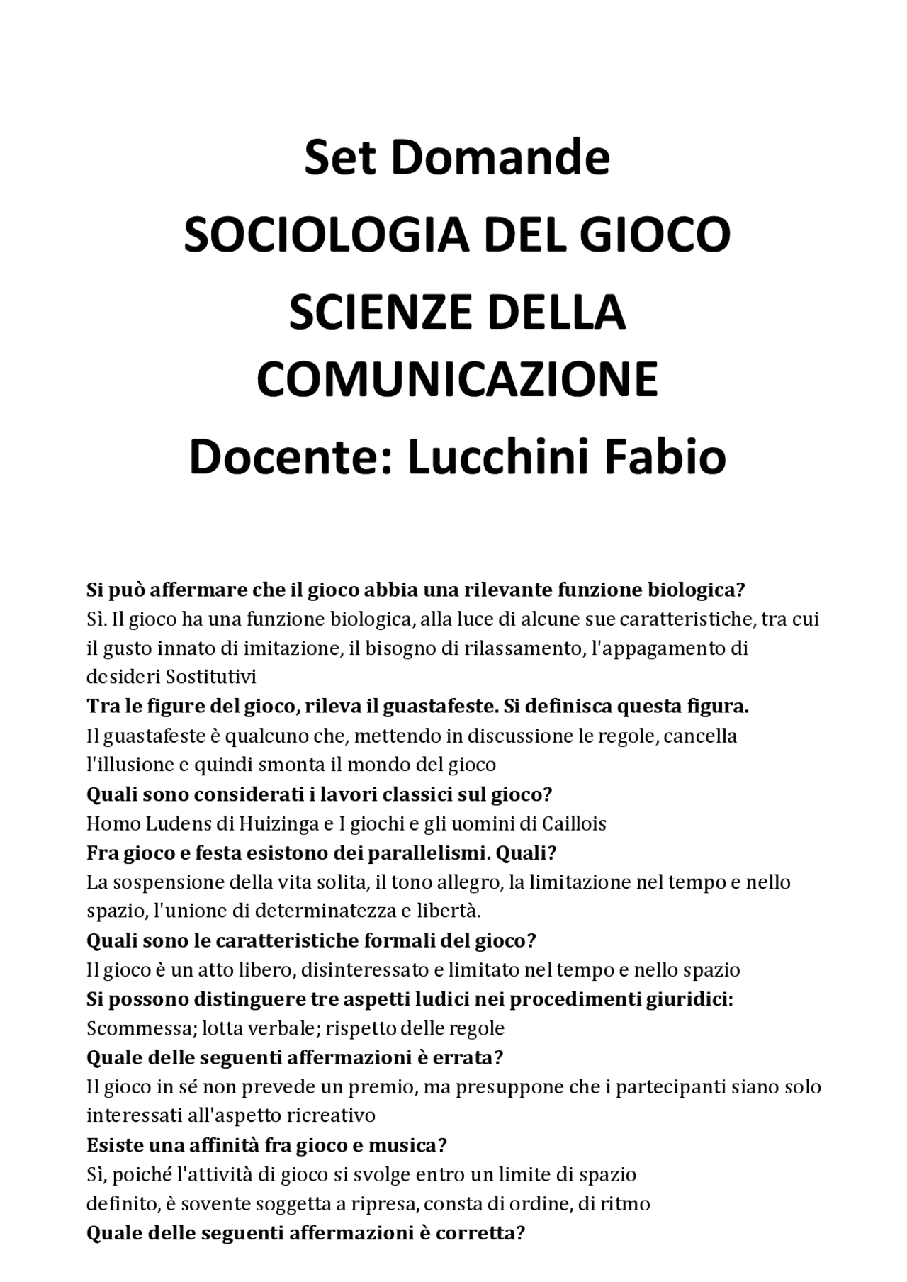 Paniere SOCIOLOGIA DEL GIOCO prof. Lucchini Fabio | Panieri di ...